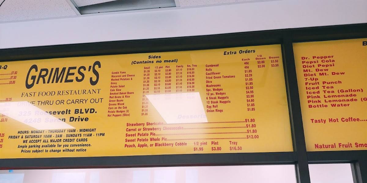 Menu at Grimes's Fast Food (Formerly Richie's), Lexington