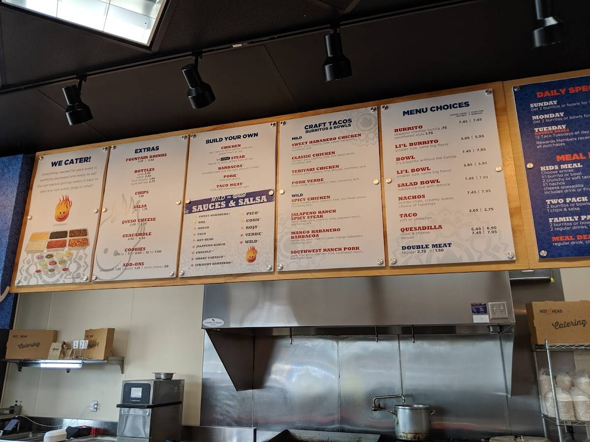 Menu at Hot Head Burritos fast food, Austintown, Mahoning Ave
