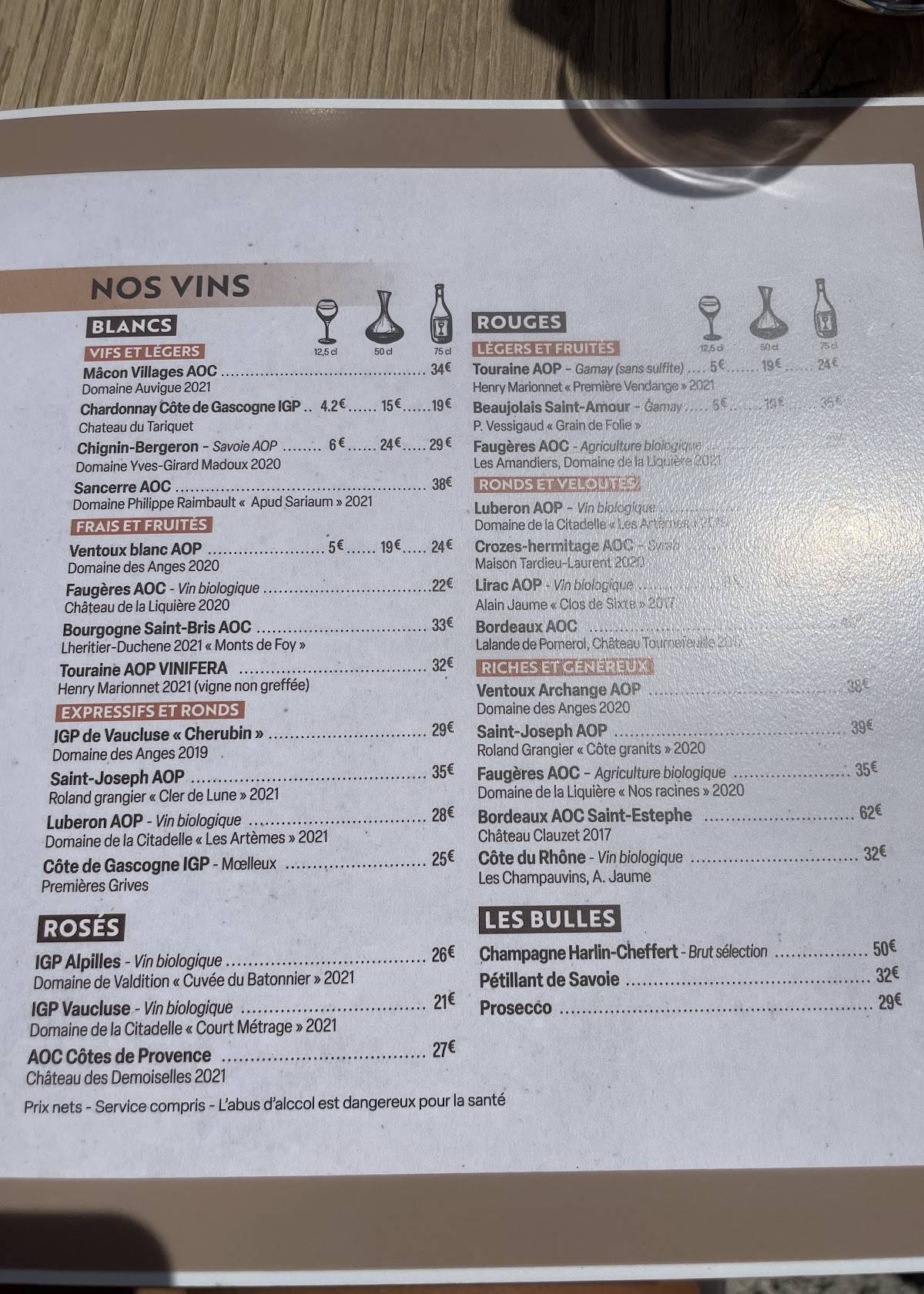 Menu au La Terrasse des Tennis fast food, Chamonix-Mont-Blanc