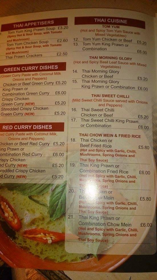 Menu at Thailand Express fast food, Bishopton