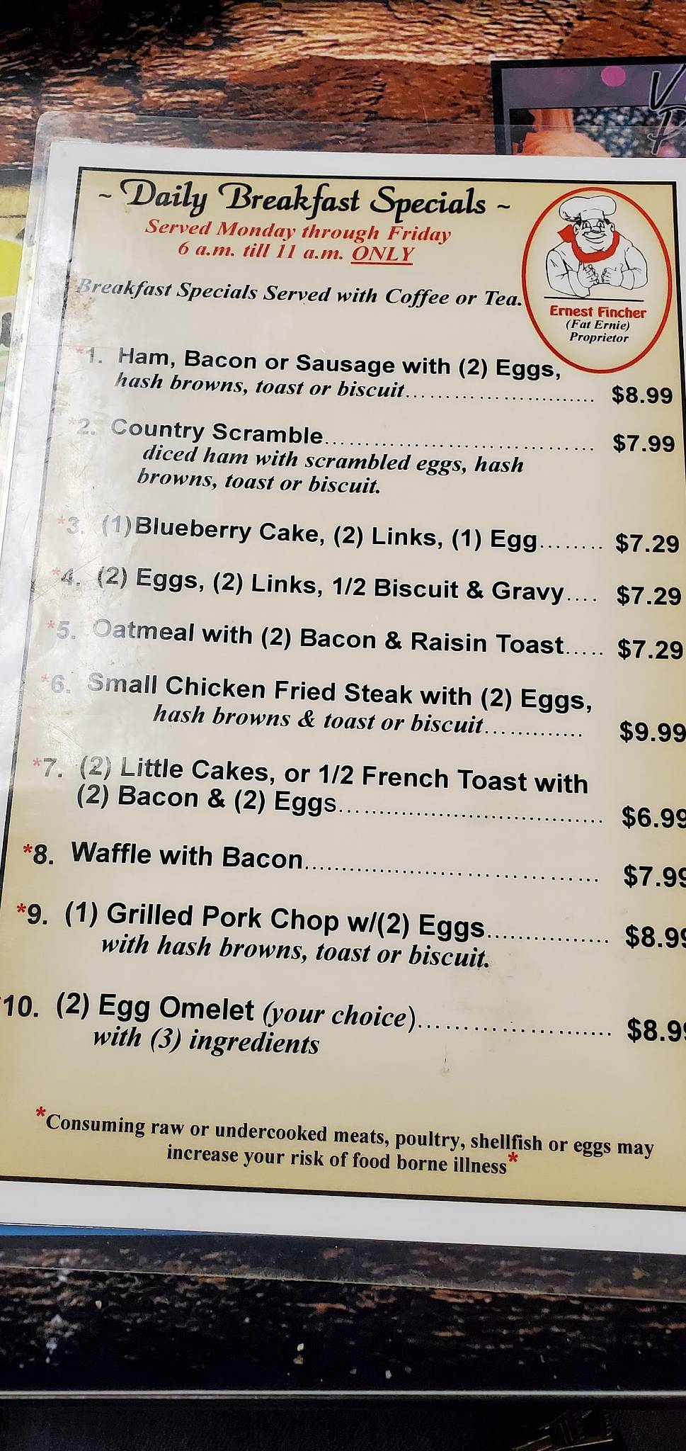 Menu at Fat Ernie's Family Dining restaurant, Wichita