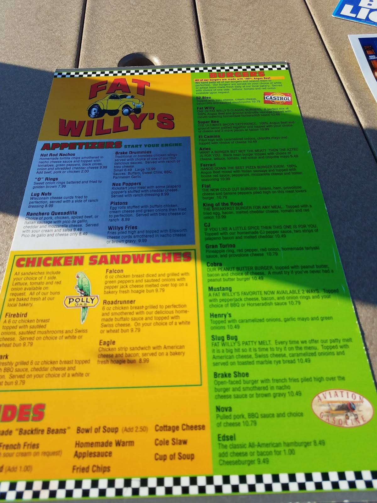 Menu at Fat Willy's pub & bar, Rochester
