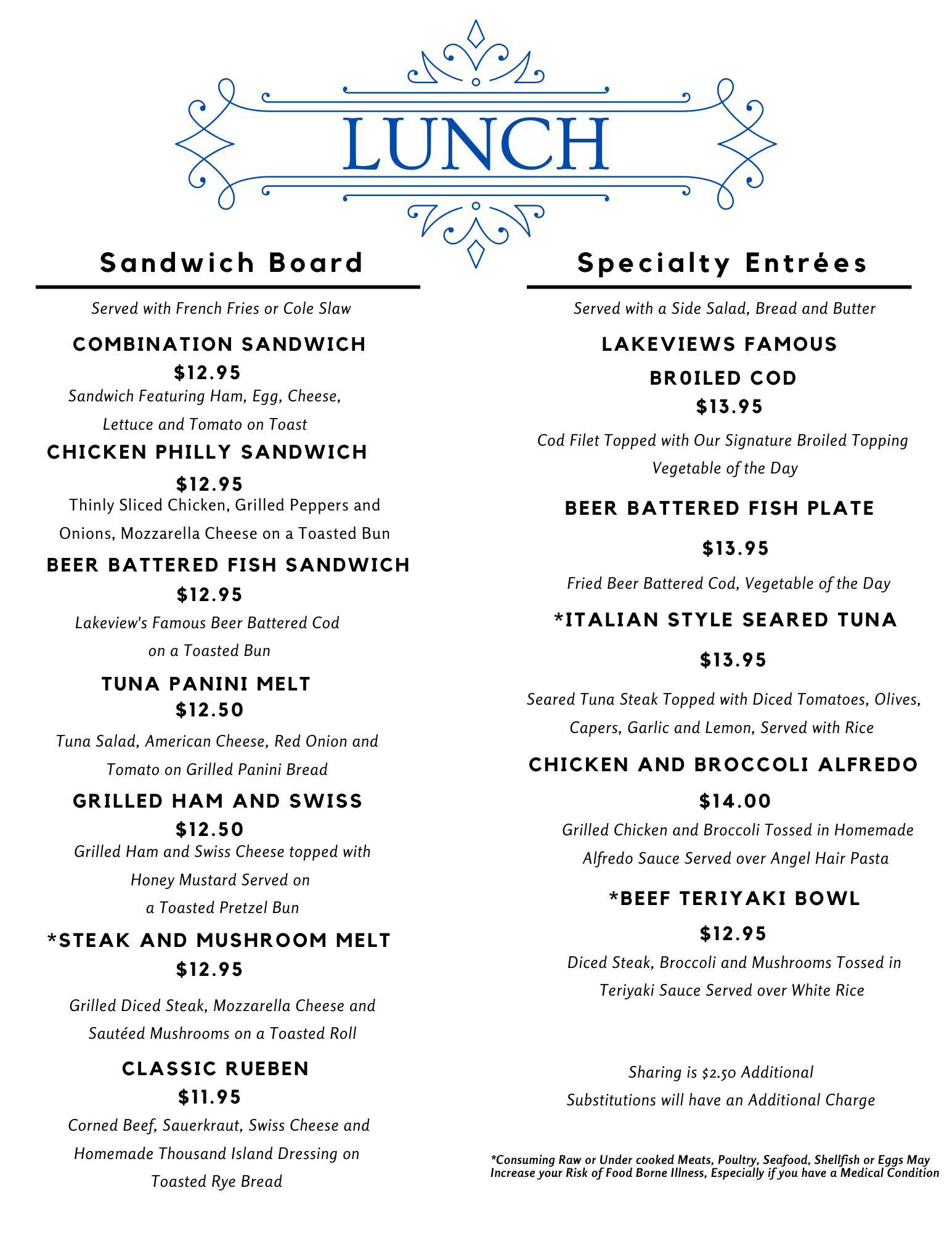 Menu at Ferrante's Lakeview restaurant, Greensburg