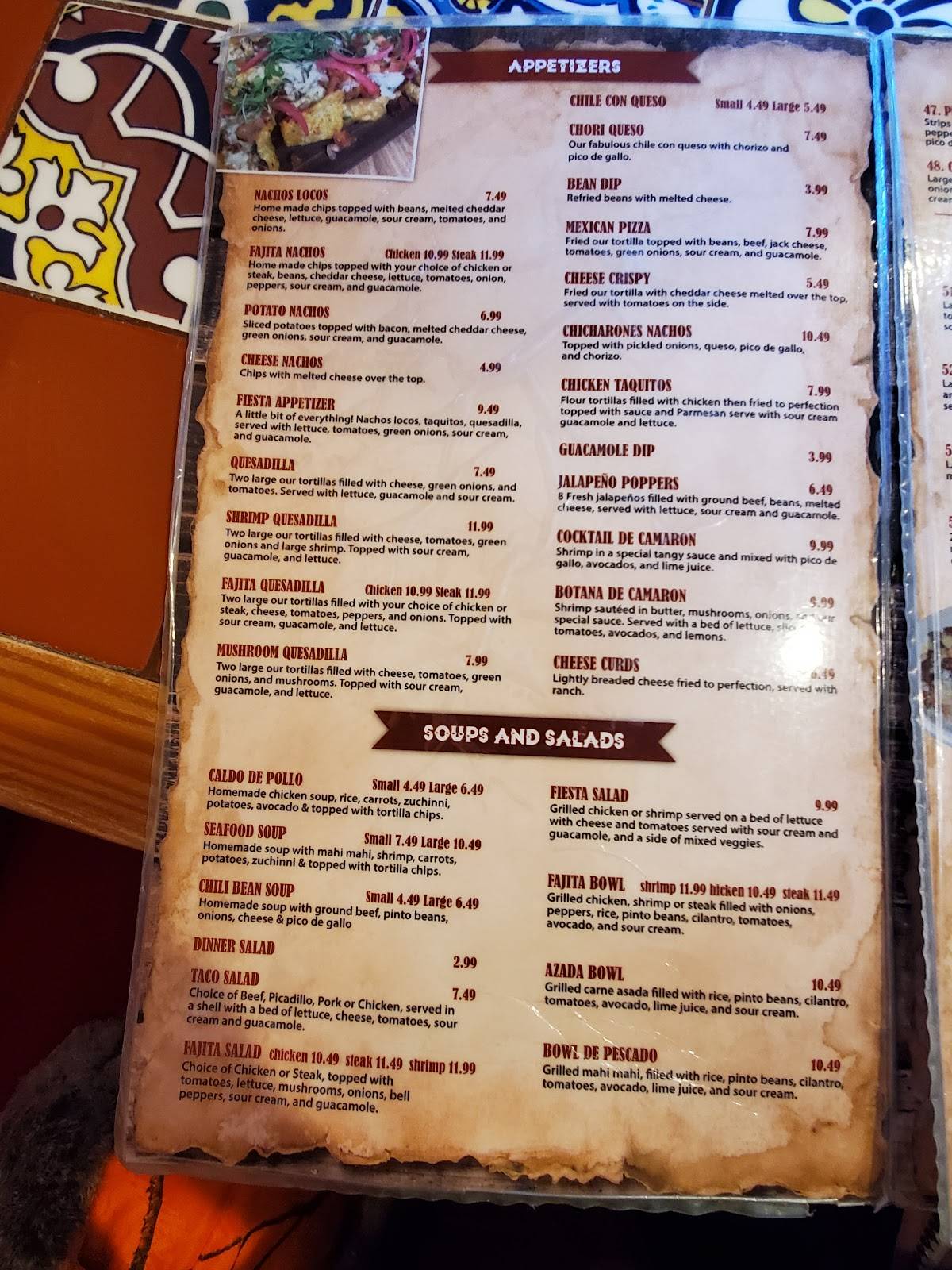 Carta del restaurante Fiesta Loca, Dresser, 967 WI-35