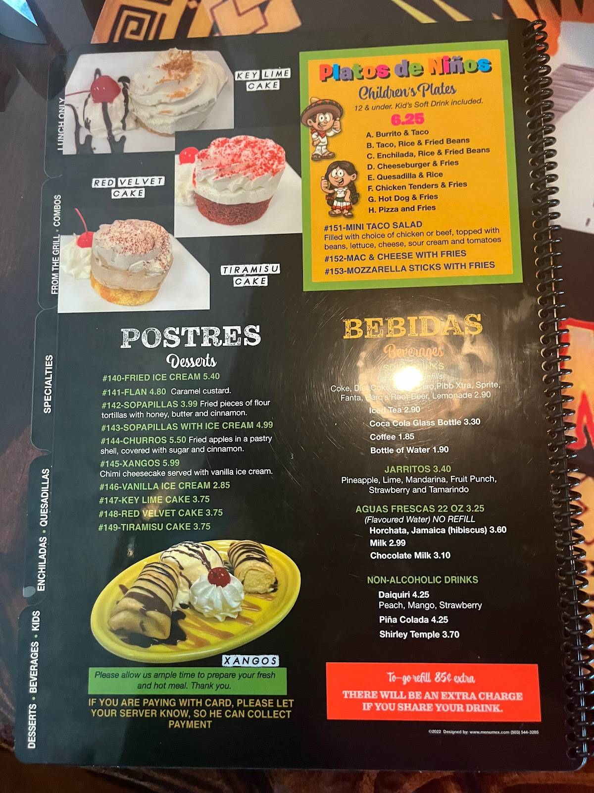 Menu at Fiesta maya Mexican grill restaurant, Chambersburg
