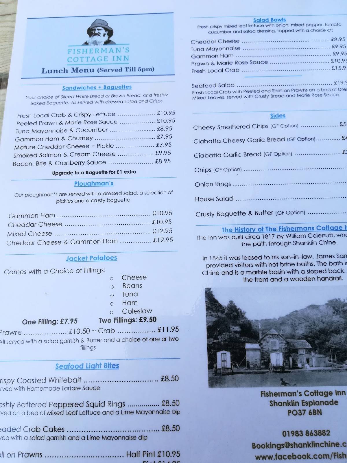 Menu at Fisherman's Cottage, Shanklin pub & bar, Shanklin