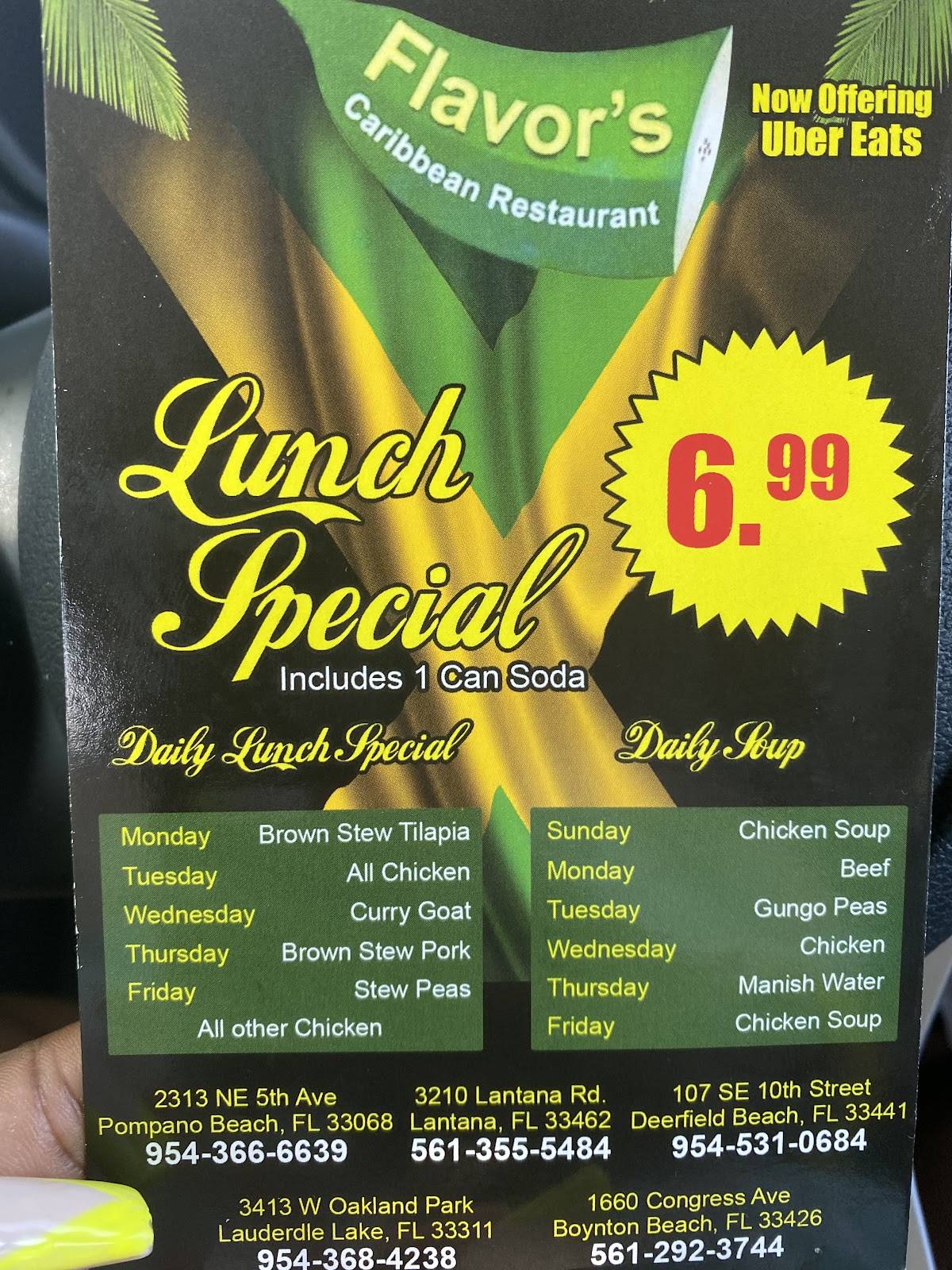 Menu at Flavors Caribbean Restaurant, Pompano Beach