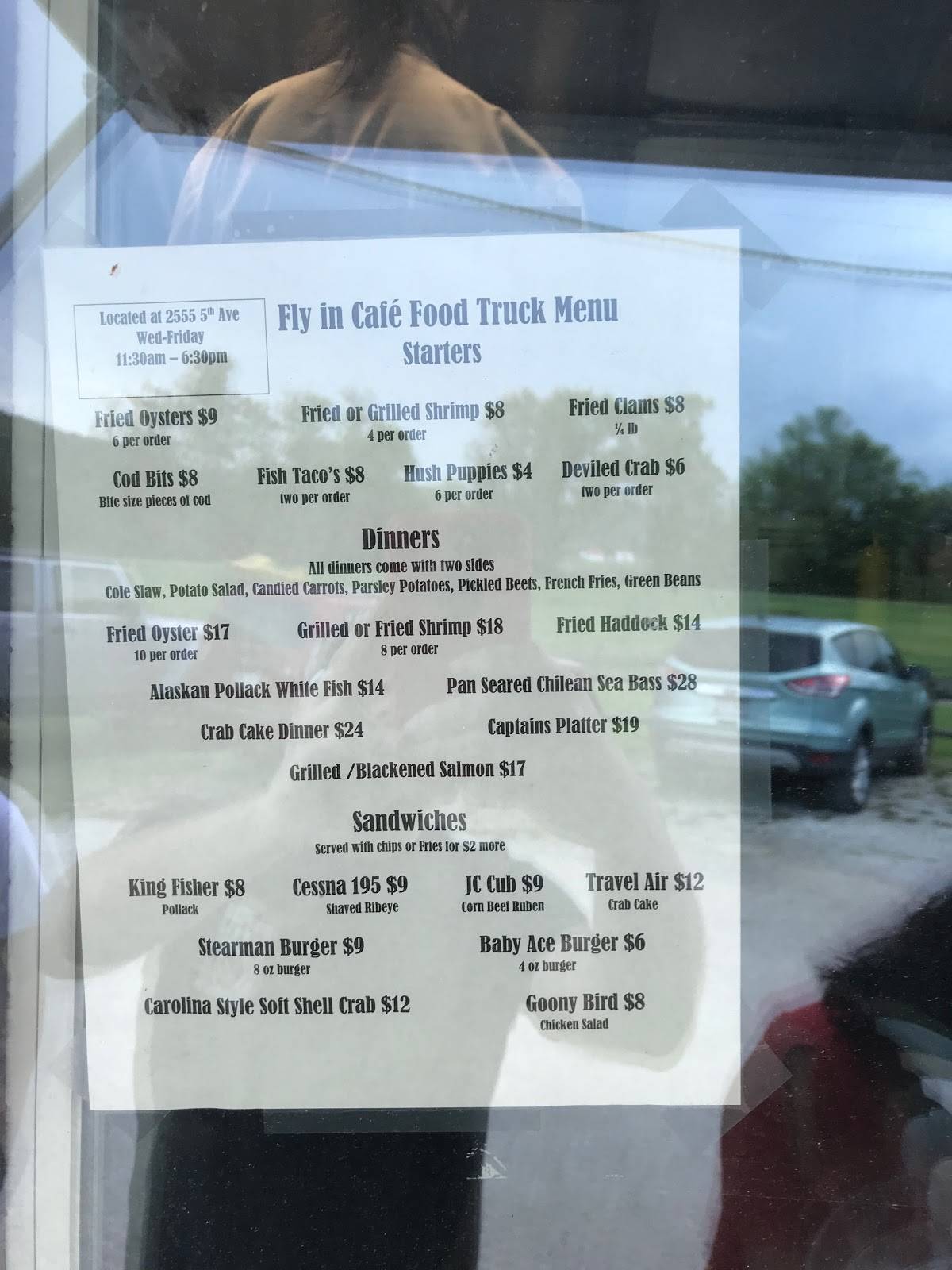 Menu at Fly In Cafe, Huntington