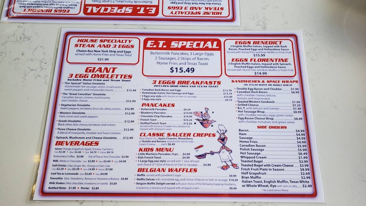 Menu at Flying Saucer Restaurant, Niagara Falls