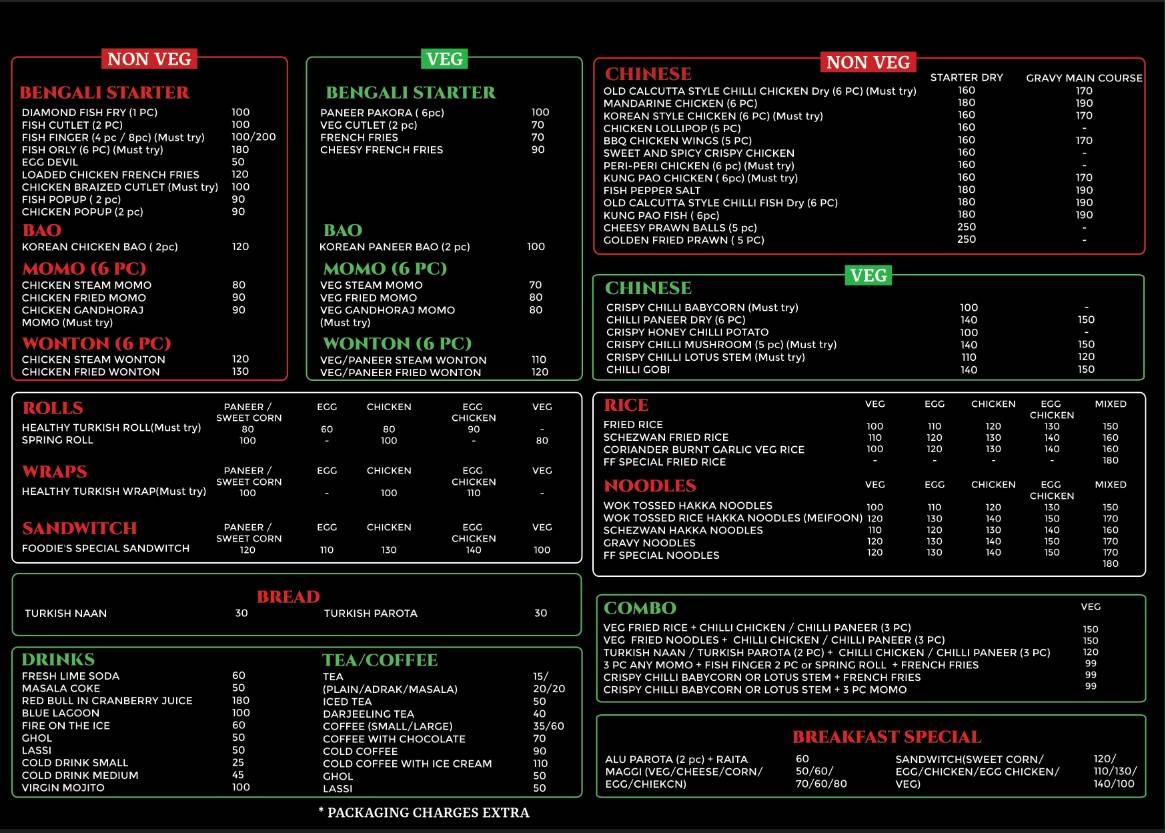 Menu at Foodie's Fiesta, Kolkata
