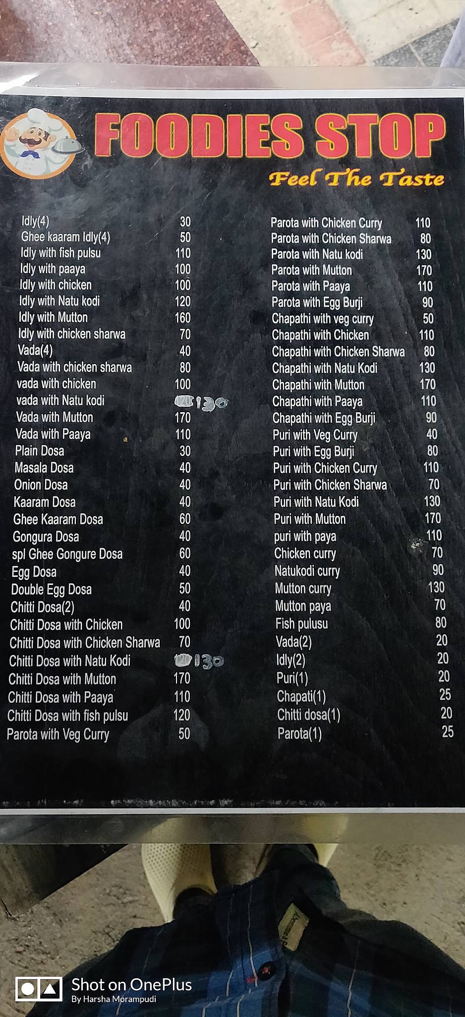 Menu at Foodies stop, Hyderabad