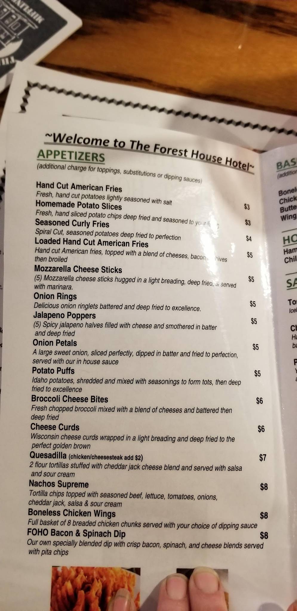 Menu at Forest House Hotel Inc pub & bar, USA, Buffalo Rd