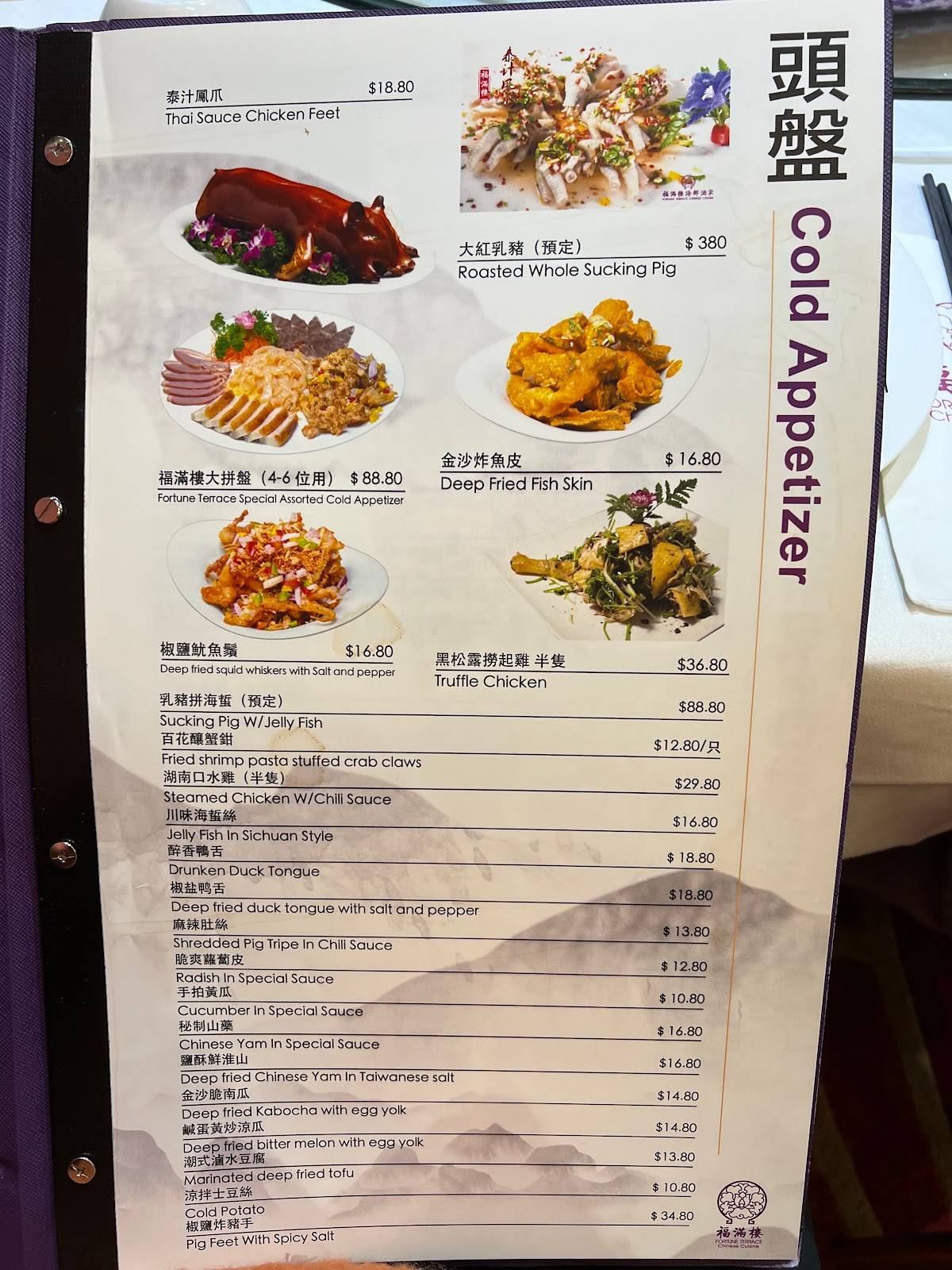 Menu at Fortune Terrace Chinese Cuisine restaurant, Richmond