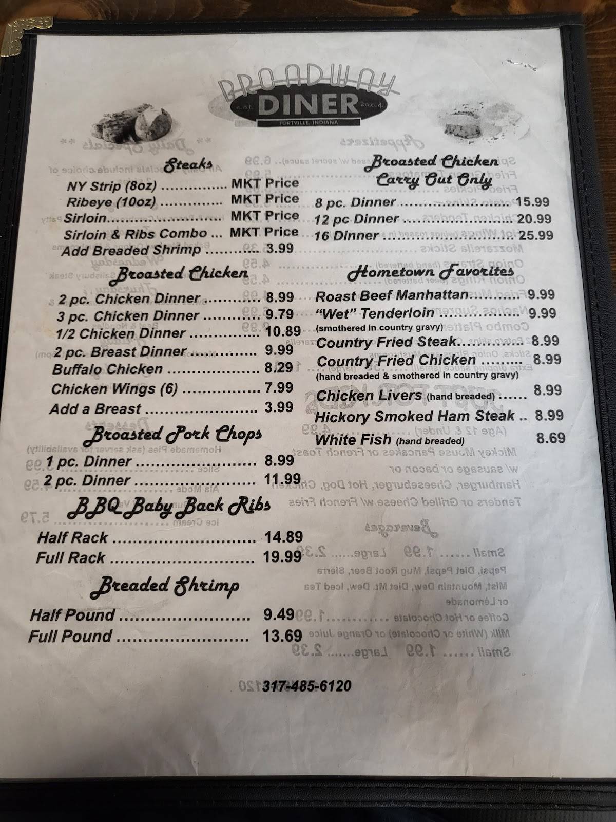 Menu at Broadway Diner restaurant, Fortville, 426 E Broadway St