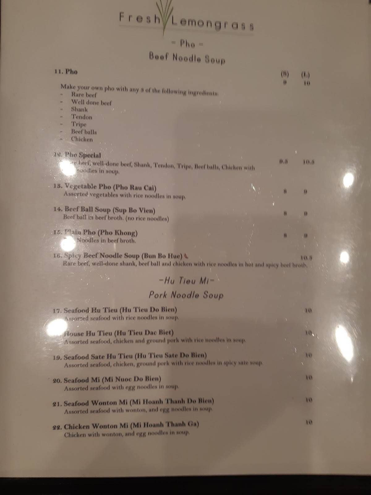Menu at Fresh Lemongrass Vietnamese Restaurant, Vernon