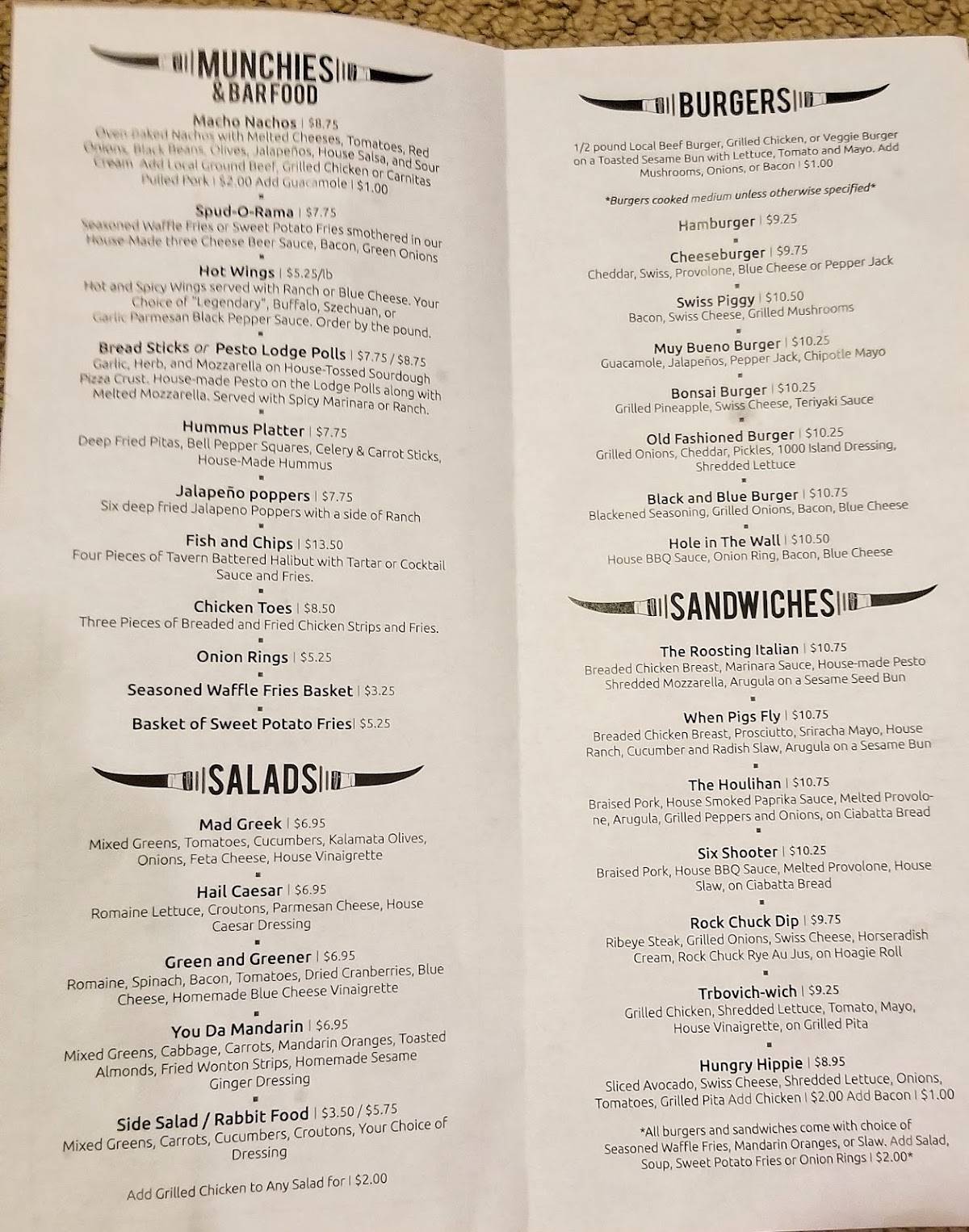 Menu at Gannett Grill pizzeria, Lander