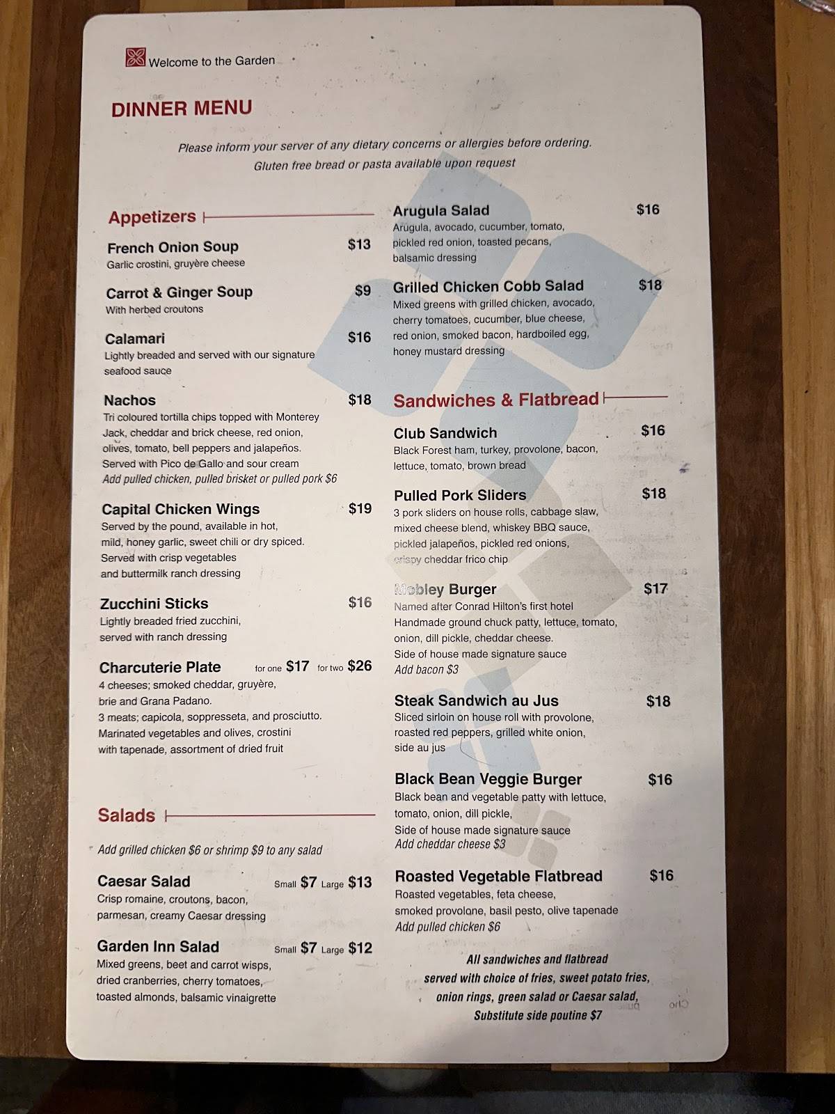 Menu at Garden Grille And Bar, Ottawa