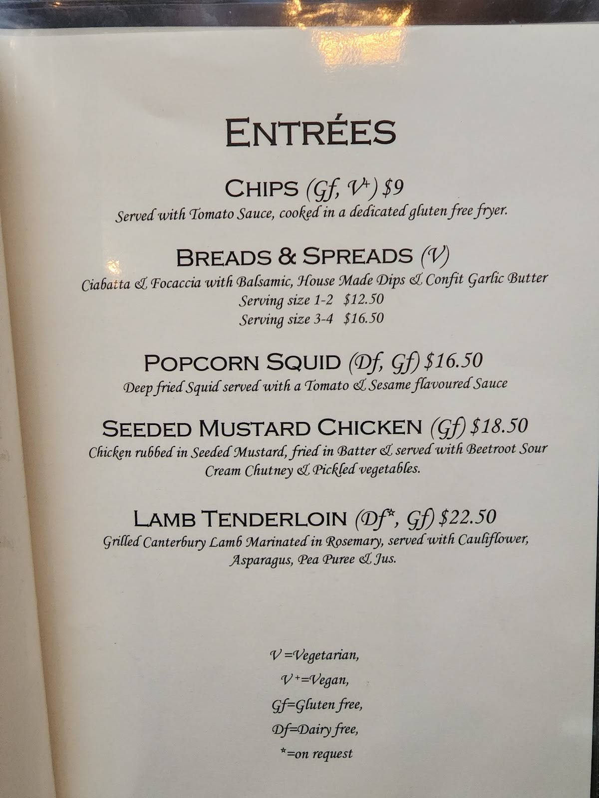 Menu at Gaslight Restaurant, Dunedin