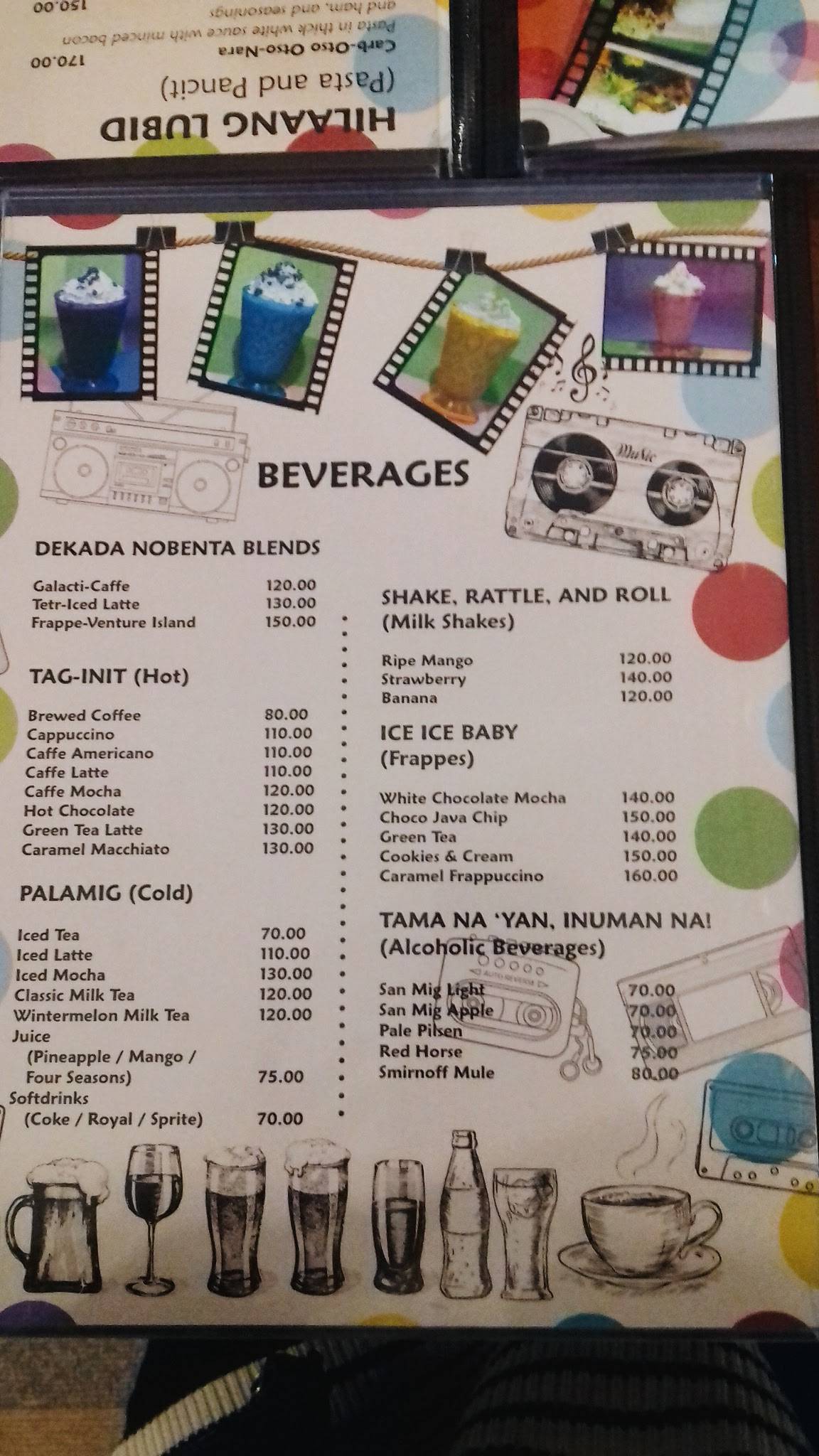 Carta de Generation Y Cafe, Baguio