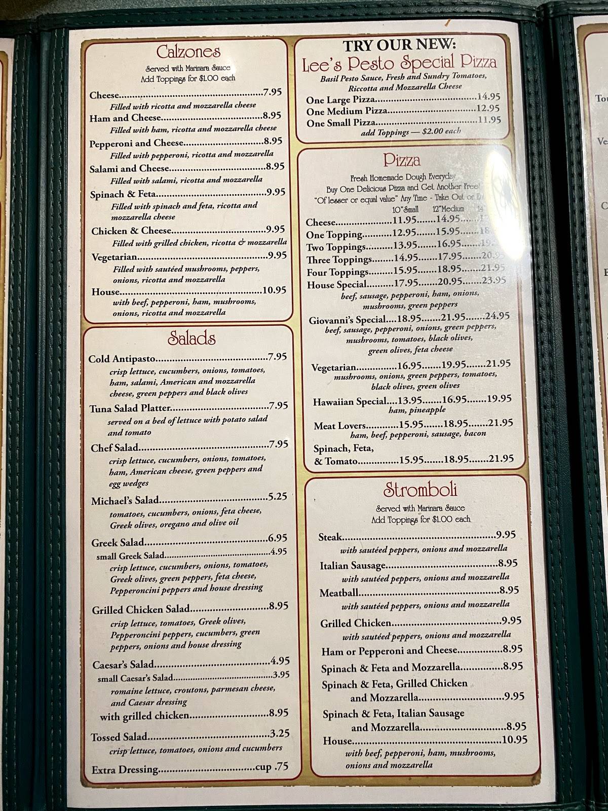 Menu at Giovanni's Pizza pizzeria, Albertville