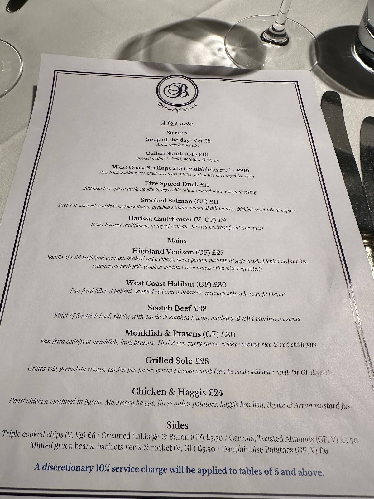 Menu at The Buttery restaurant, Glasgow, 652 Argyle St