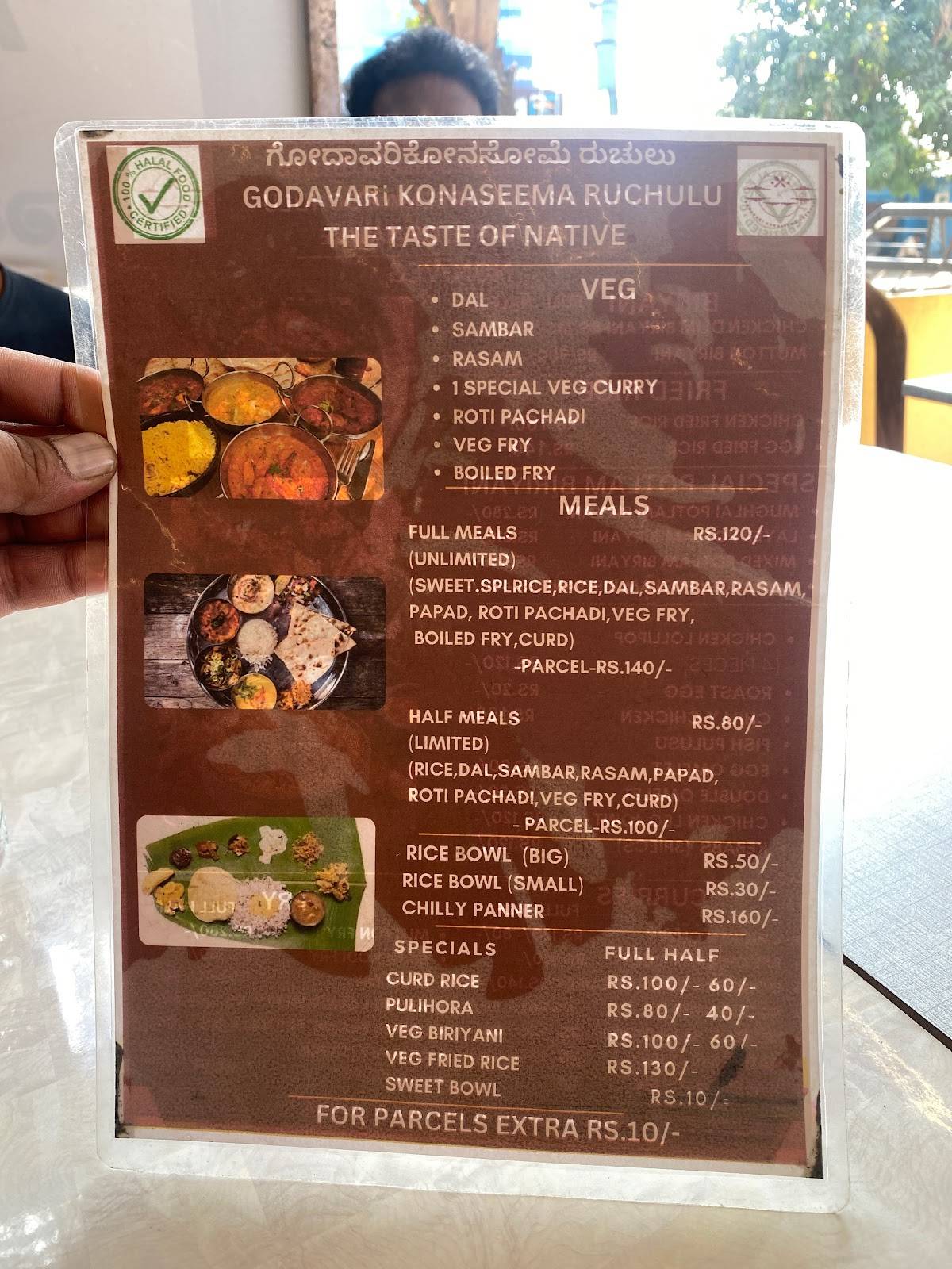 Menu at Godavari Konaseema Ruchulu, Bengaluru, KHB high rise apartment