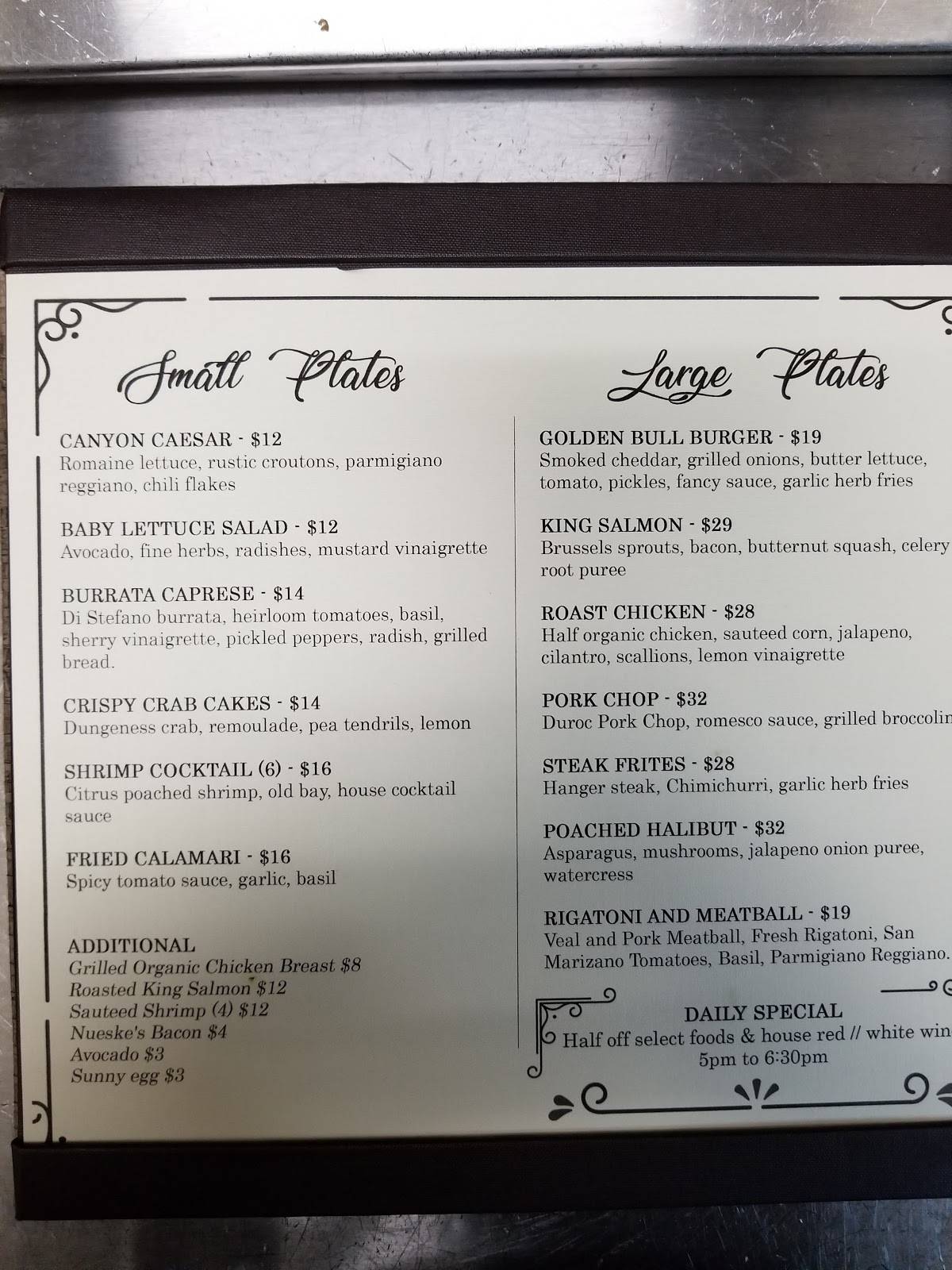 Menu at Golden Bull Restaurant, Santa Monica