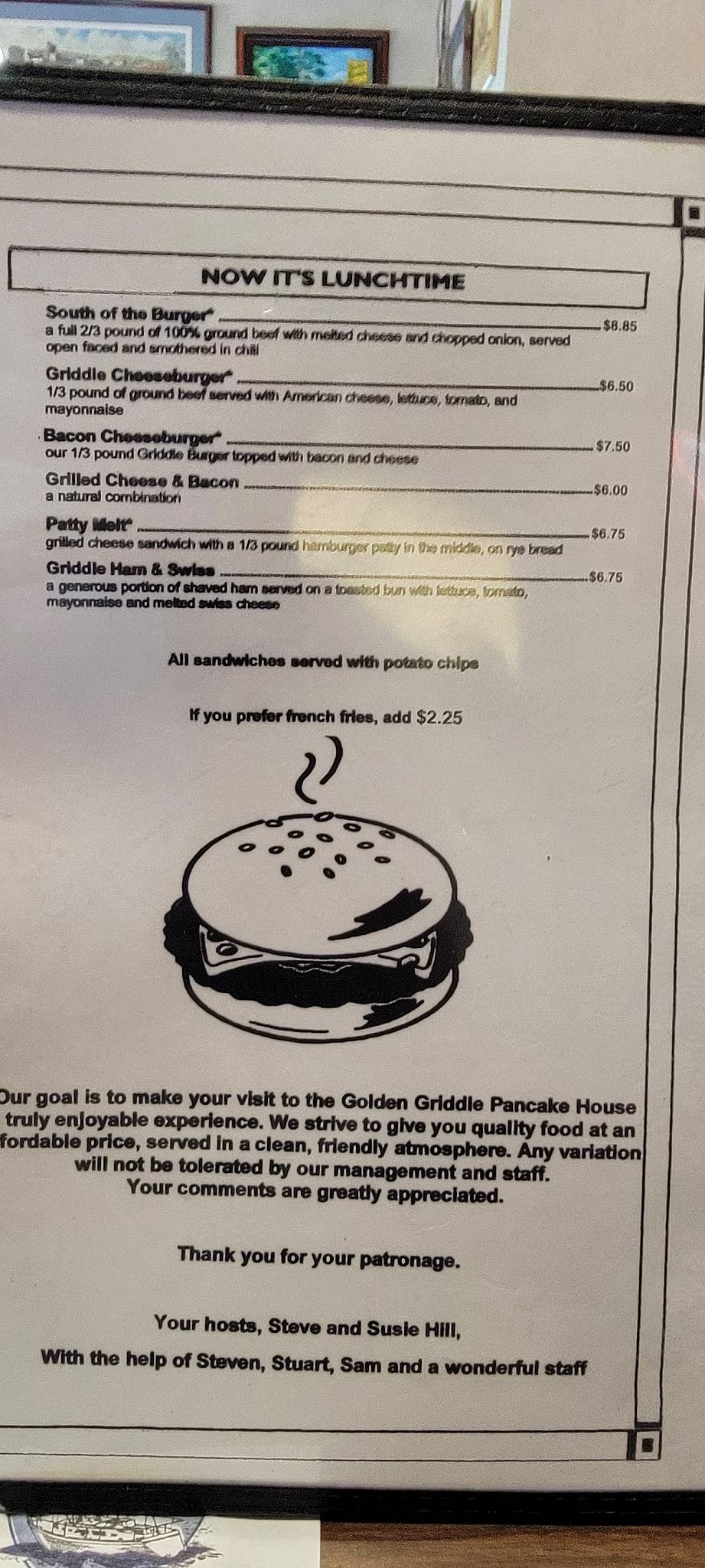 Menu at Golden Griddle Pancake House restaurant, North Myrtle Beach