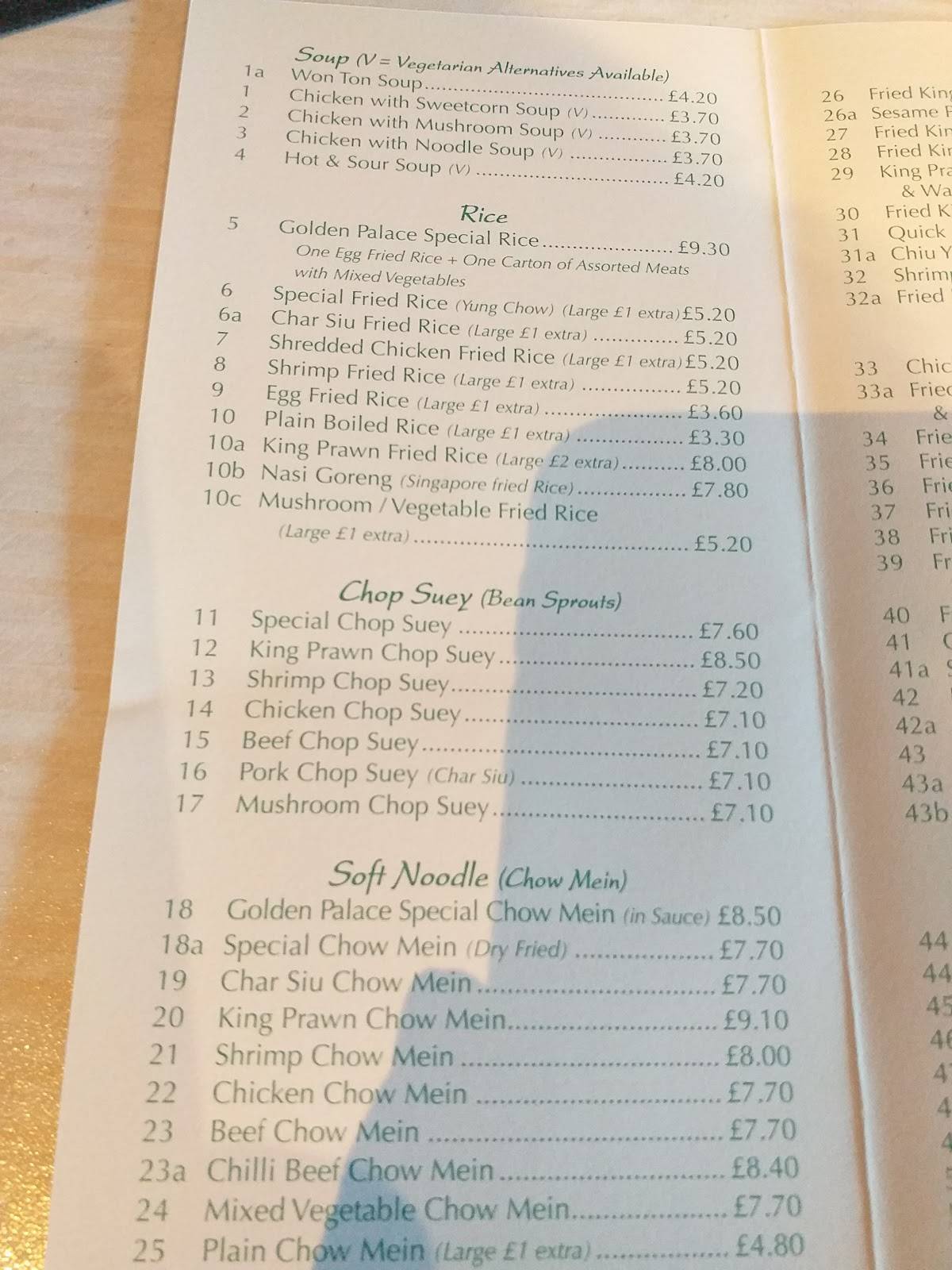 Menu at Golden Palace Chinese Take Away fast food, Witney, The ...