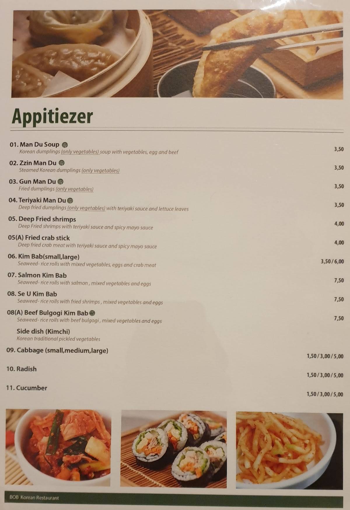 Menu at BAB Korean Restaurant, Grafenwöhr
