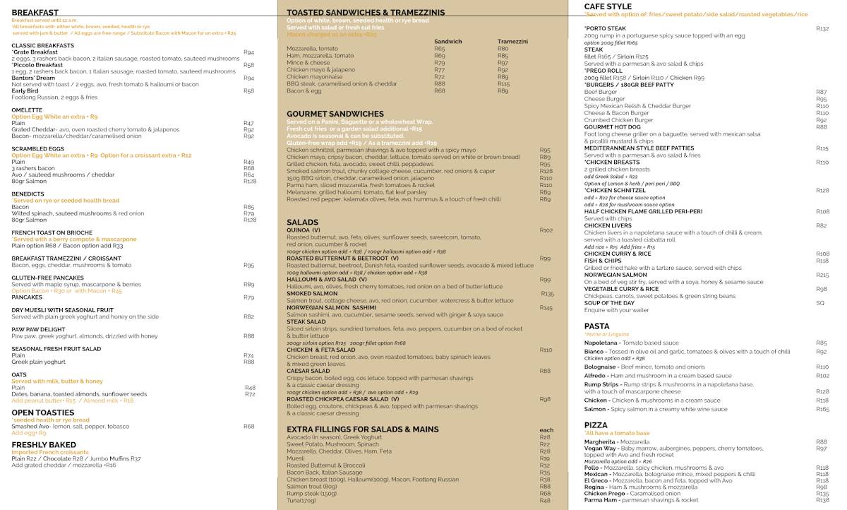 Menu at Grate restaurant, Sandton
