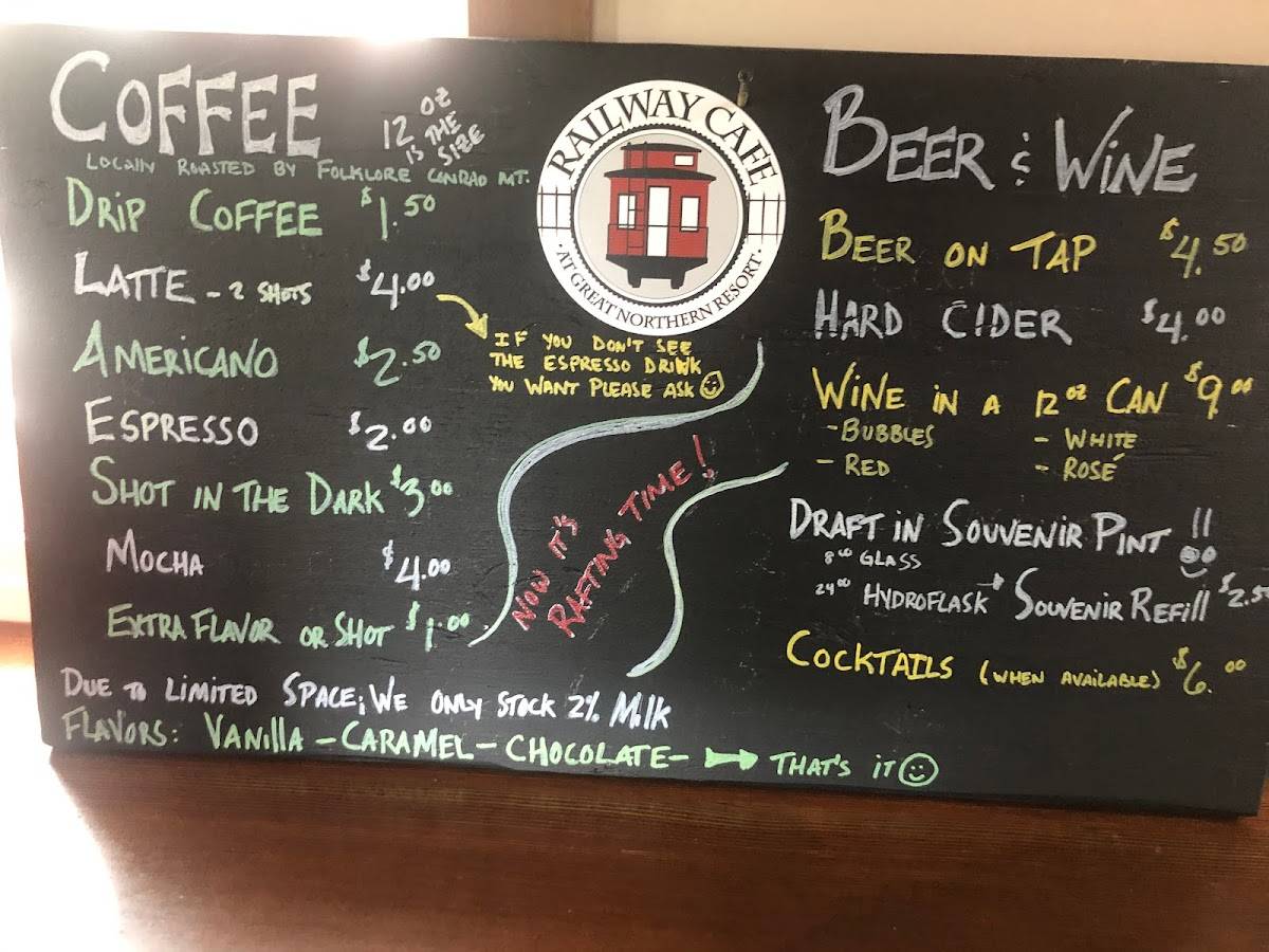 Menu at Great Northern Railway Cafe, West Glacier