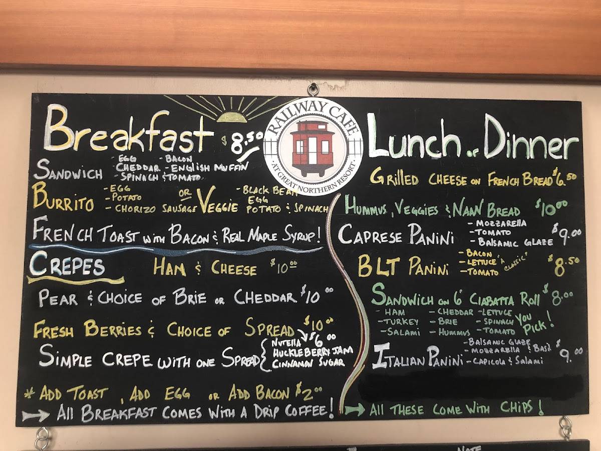 Menu at Great Northern Railway Cafe, West Glacier