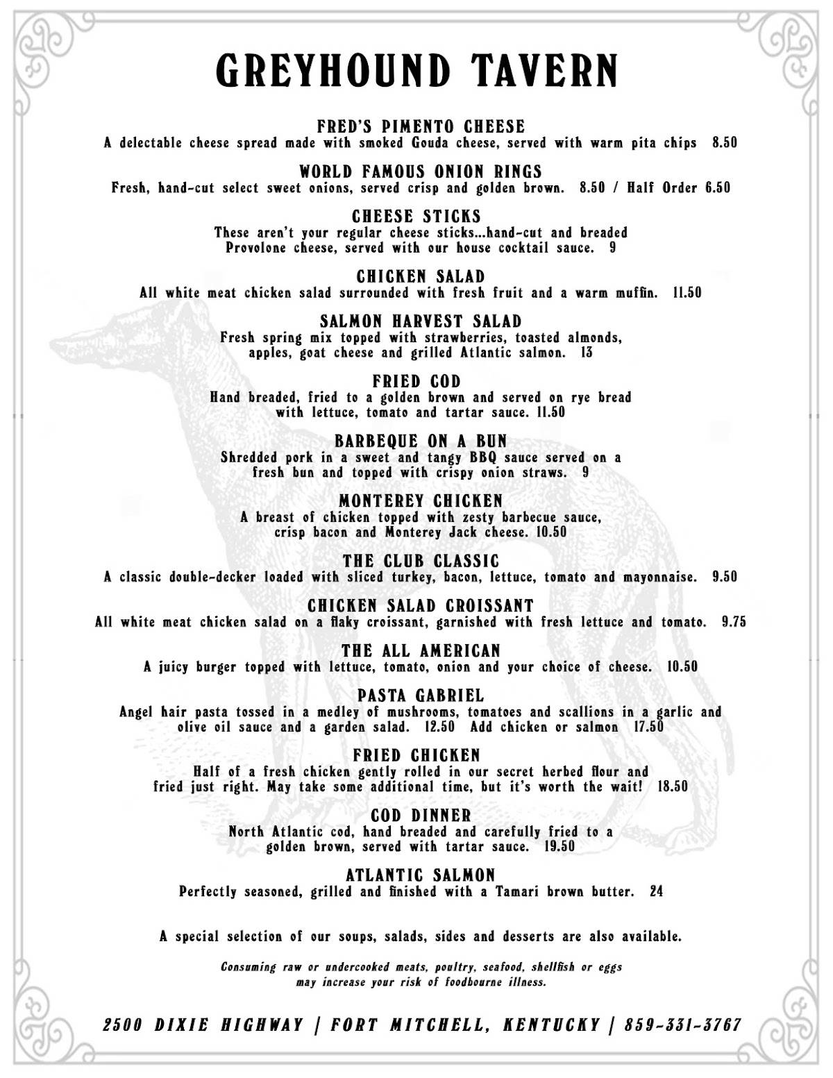 Menu at Greyhound Tavern pub & bar, Fort Mitchell