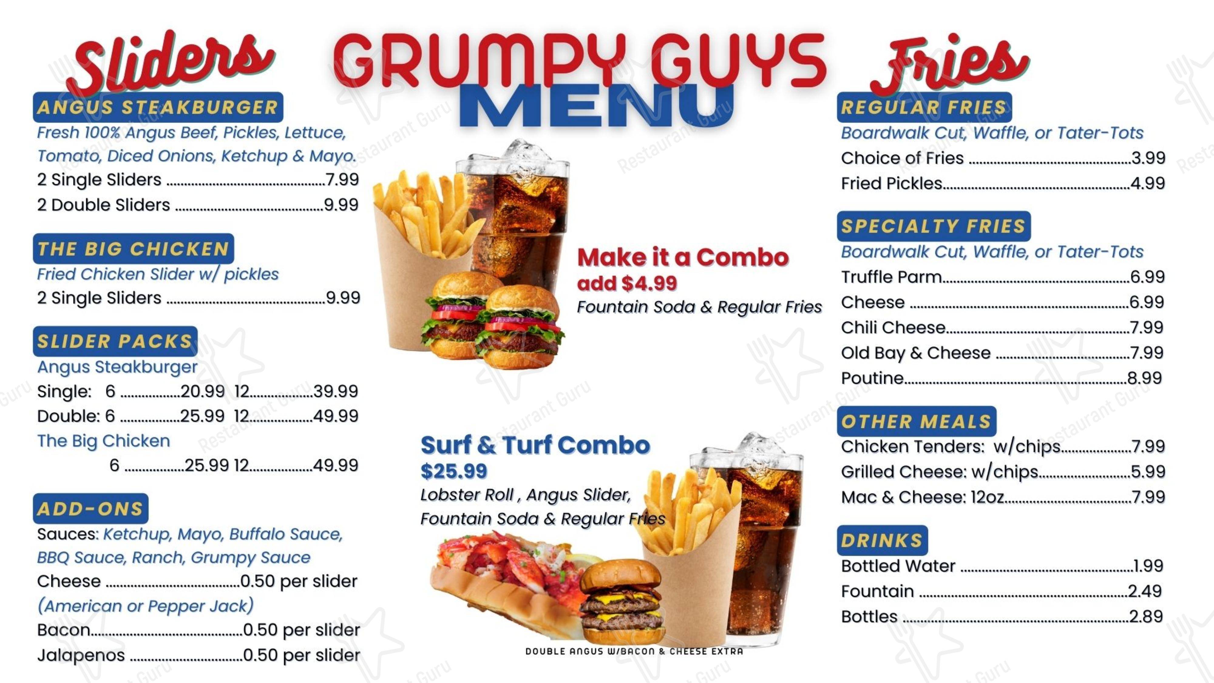 Menu at Grumpy Guys Sliders & Fries restaurant, Paoli