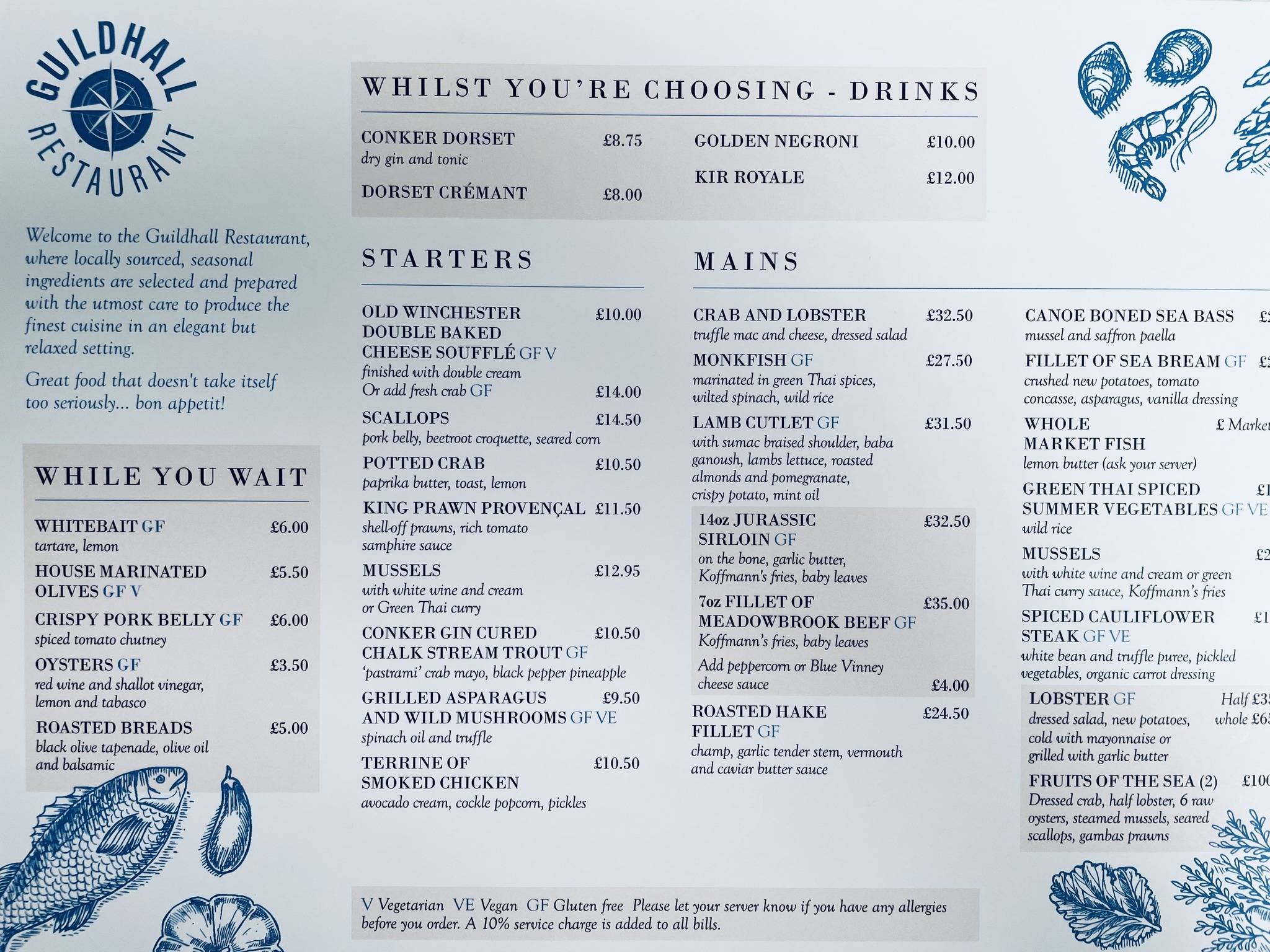 Menu at Guildhall Tavern restaurant, Poole