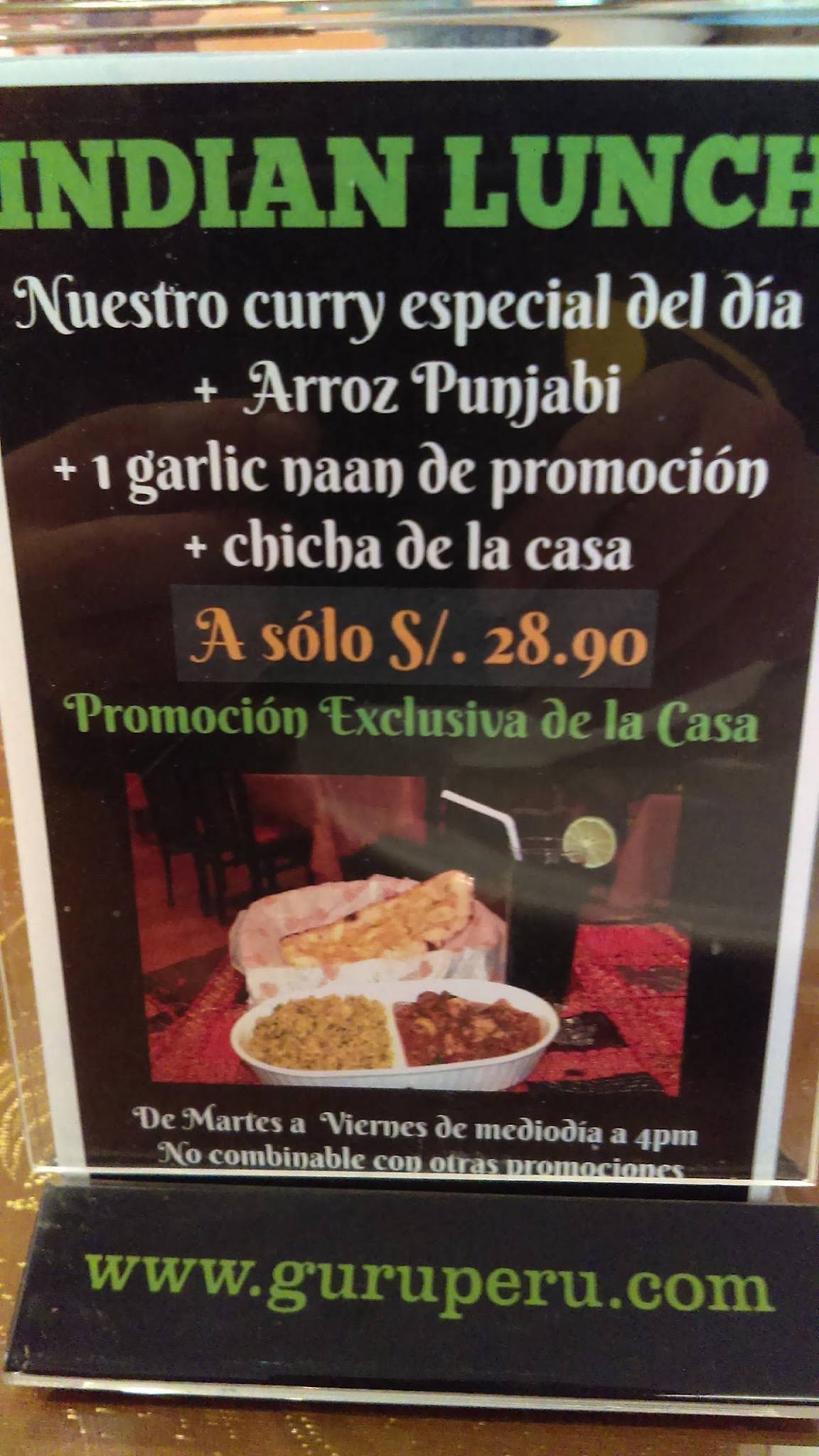 Carta del restaurante Guru Indian & Pakistani Cuisine, Santiago del Surco