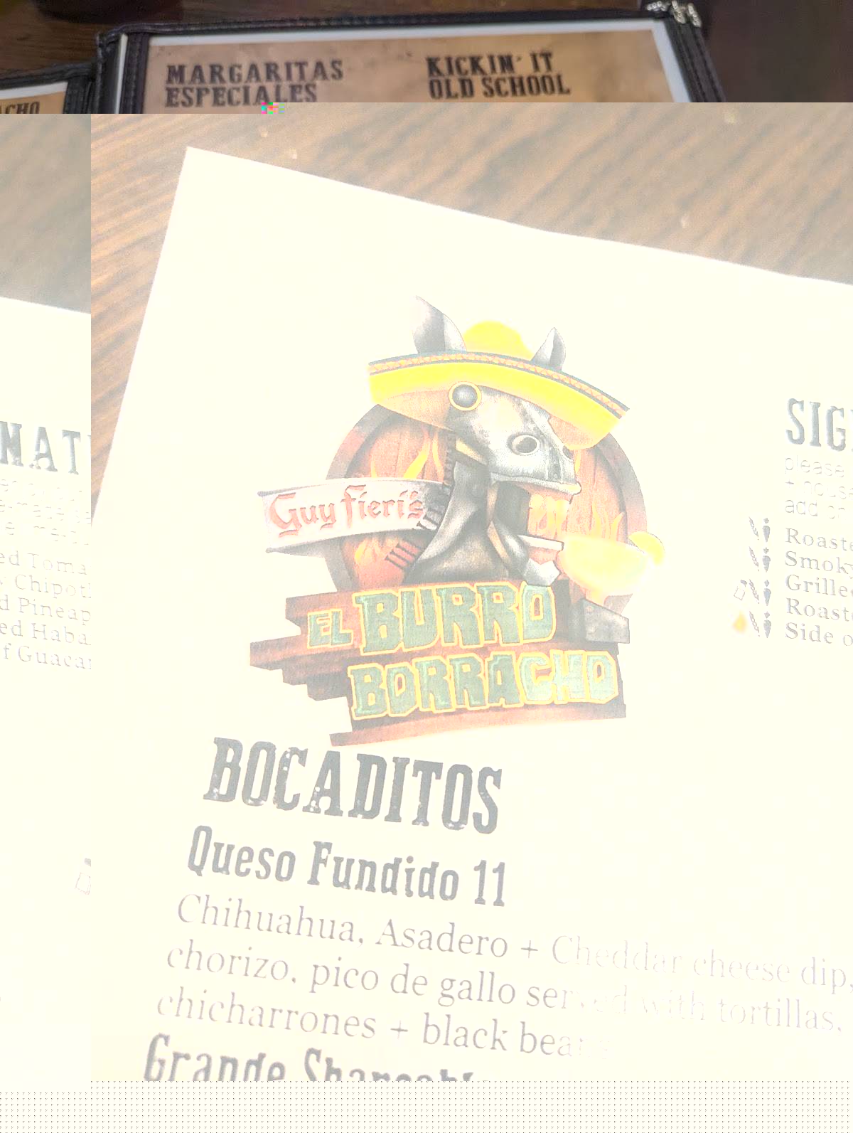 Menu at Guy Fieri's El Burro Borracho restaurant, Laughlin