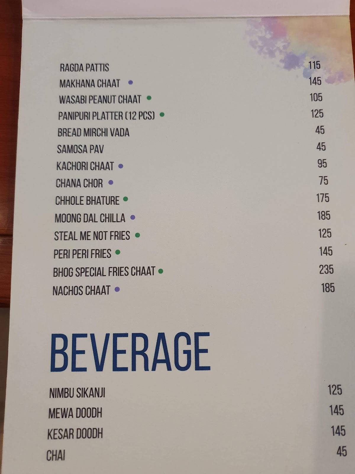 Menu at GwalBhog, Motera Chandkheda, Ahmedabad