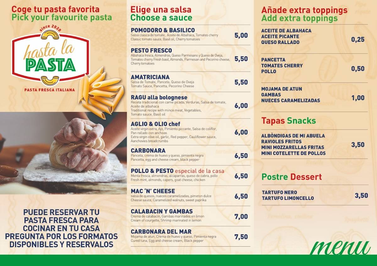 Carta del restaurante HASTA LA PASTA, Valencia