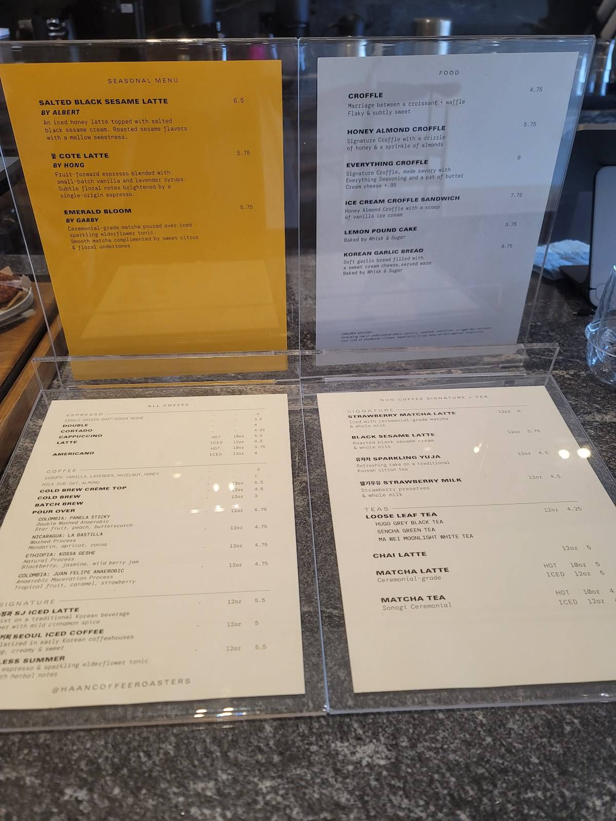 Menu at Haan Coffee cafe, Orlando