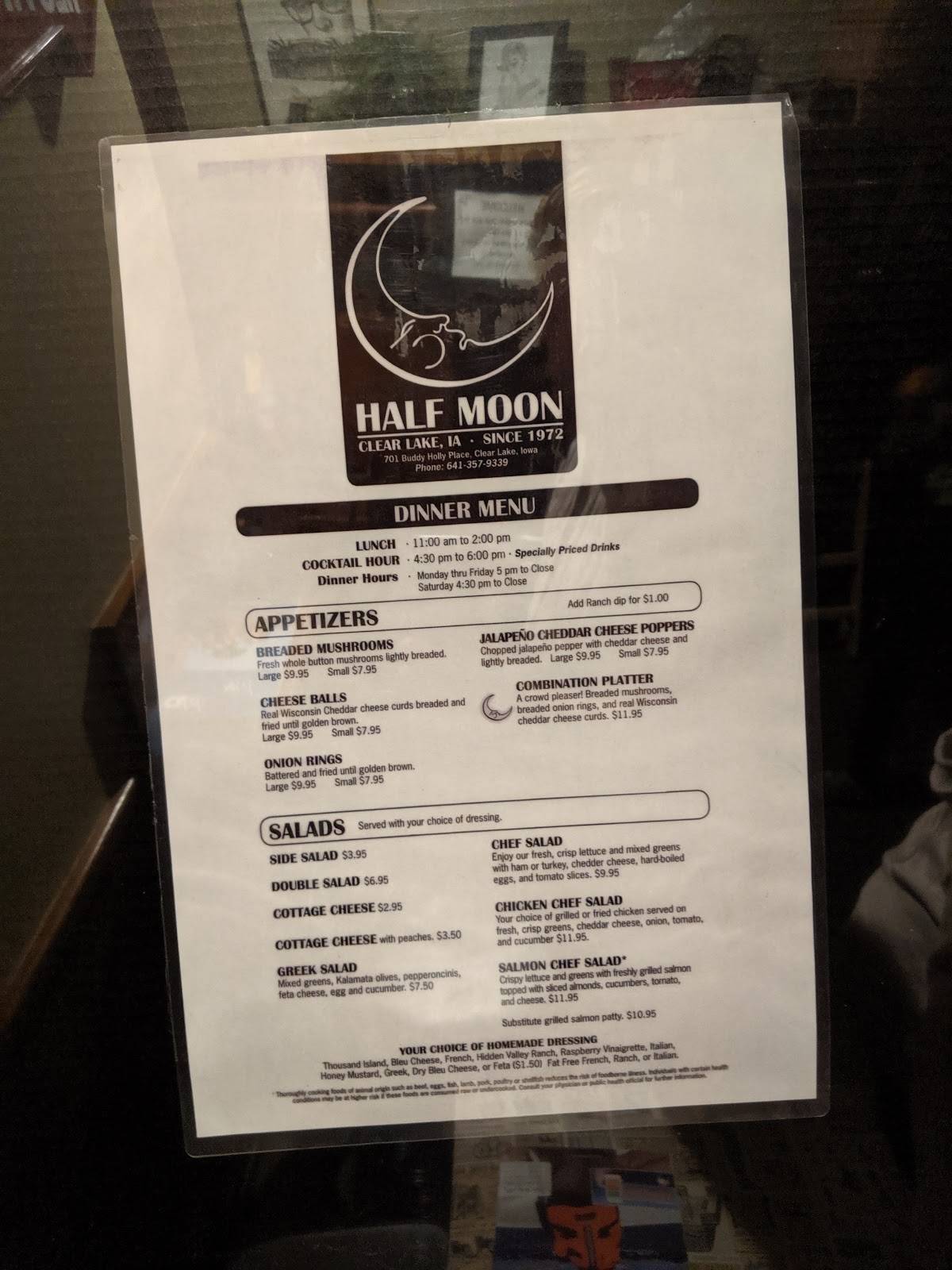 Menu at Half Moon Inn restaurant, Clear Lake