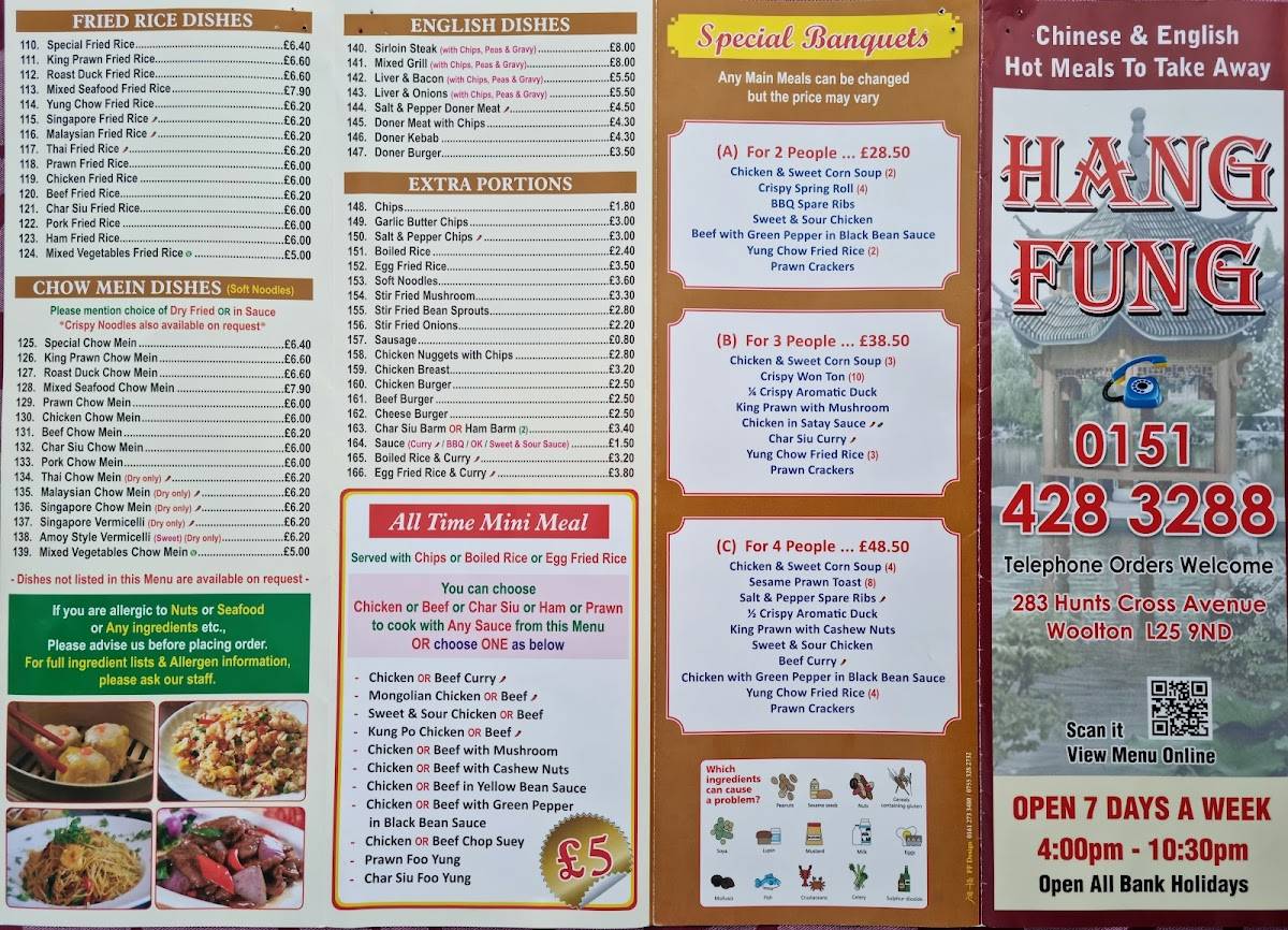 Menu at Hang Fung restaurant, Liverpool, 283A Hunts Cross Ave