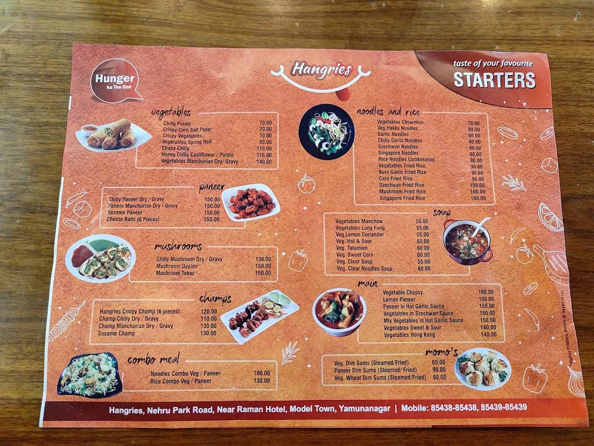 Menu at Hangries Near ITI Yamunanagar Italian & Chinese Restaurant ...