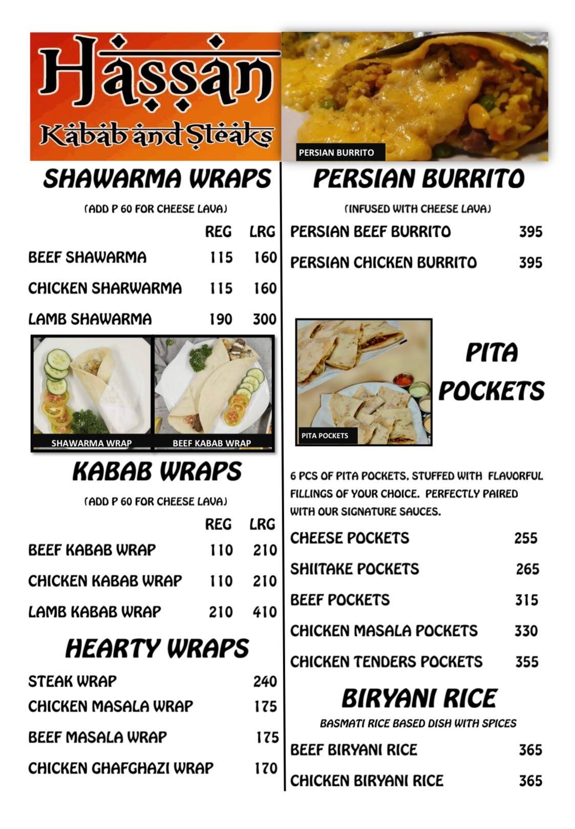 Menu at Hassan Kabab and Steaks restaurant, Quezon City, 9 Visayas Ave
