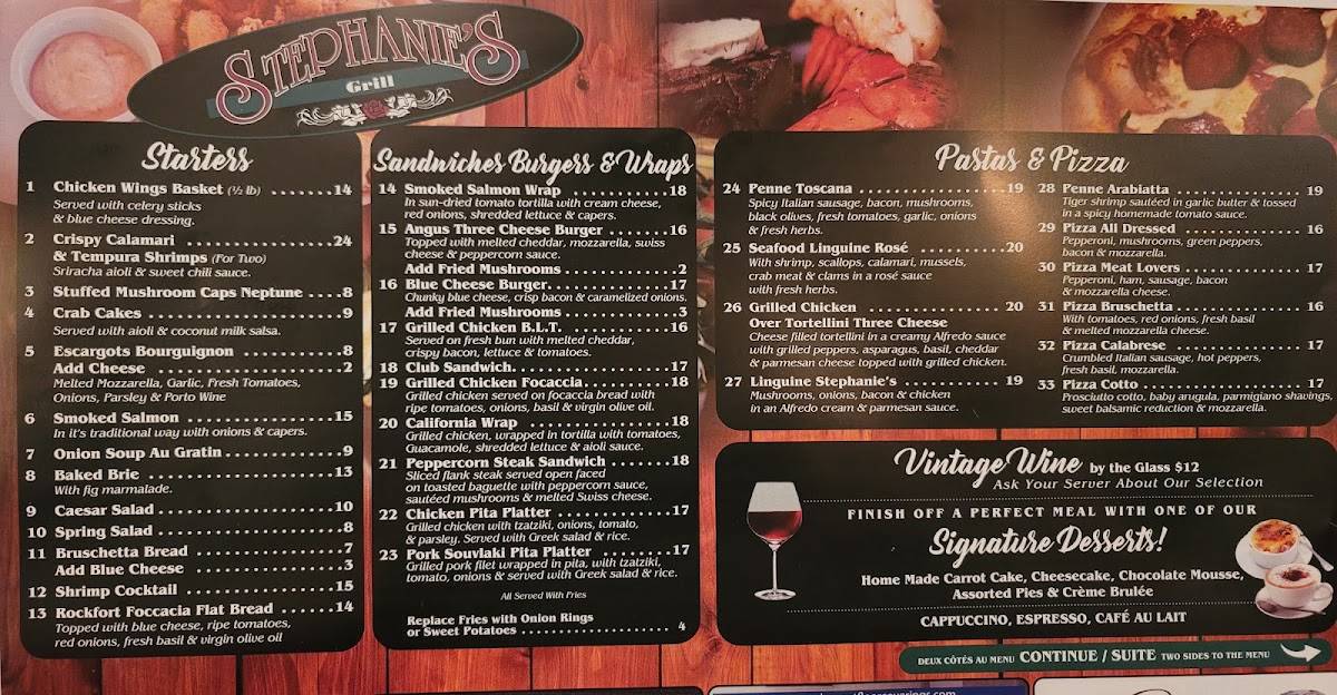 Menu at Stephanie's Grill and Bar, Hawkesbury