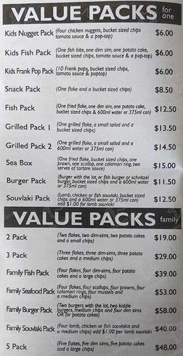 Menu at Heatherton Village Fish & Chips restaurant, Endeavour Hills