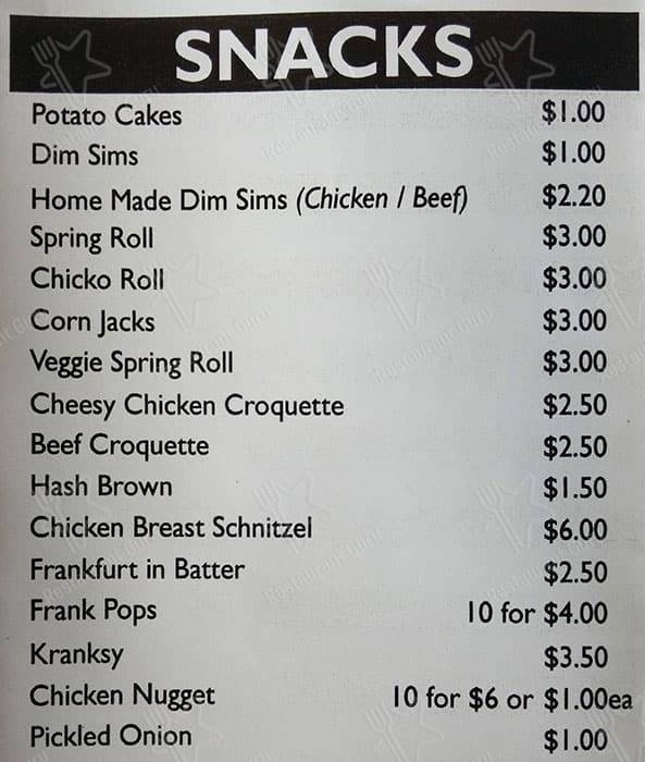 Menu at Heatherton Village Fish & Chips restaurant, Endeavour Hills