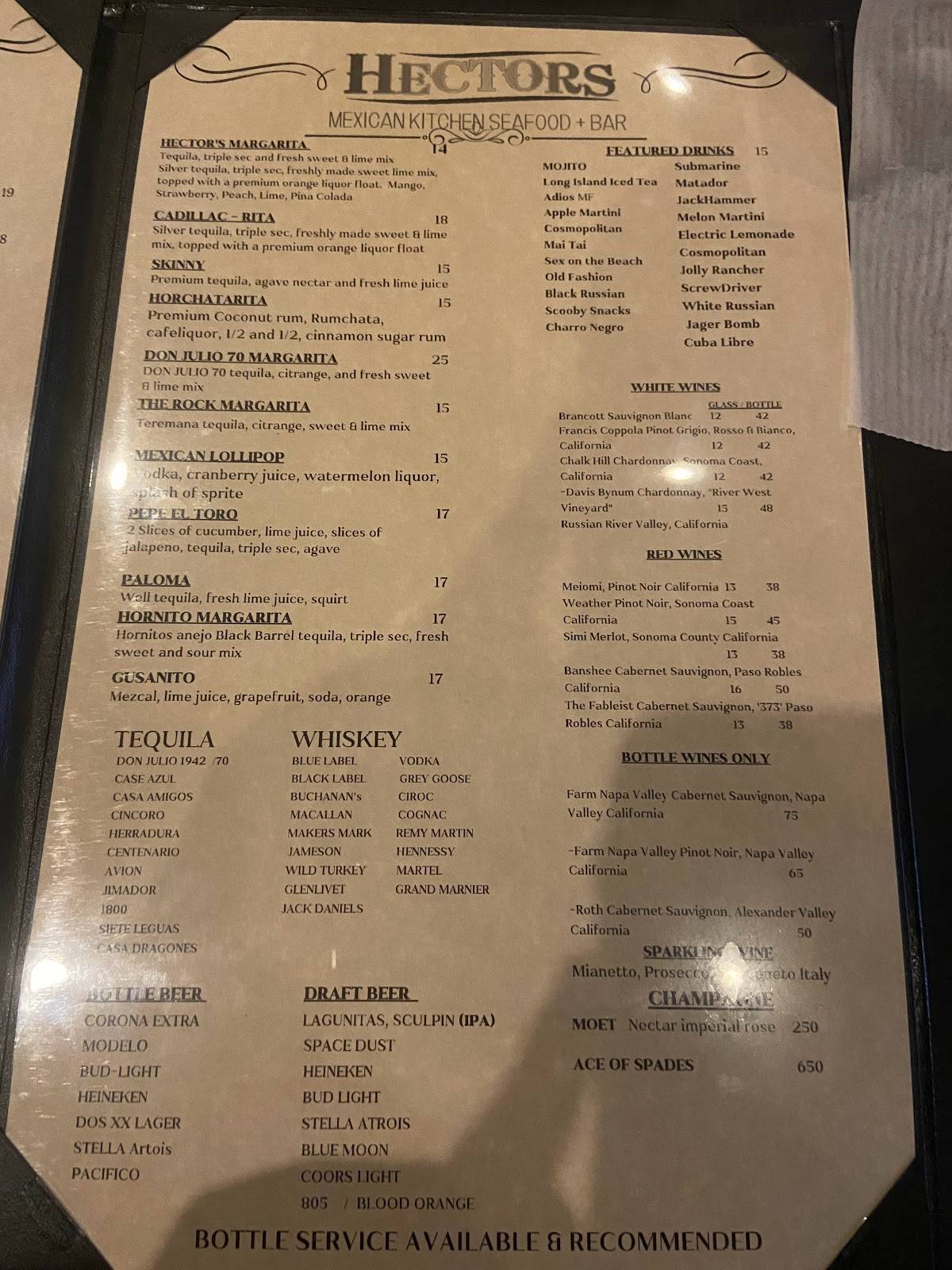 Menu at Hectors On The Circle / Plaza pub & bar, Orange