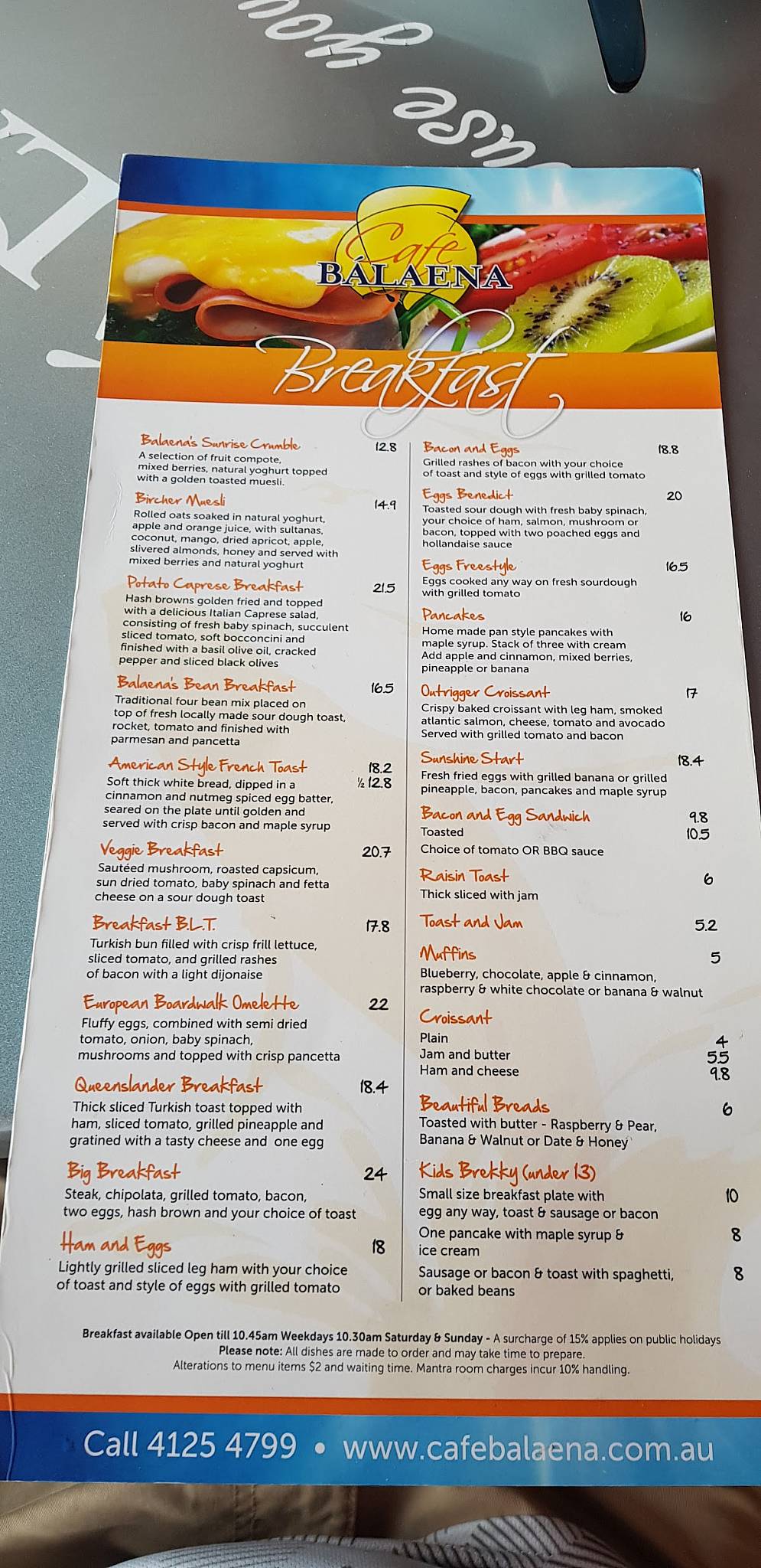 Menu at Cafe Balaena, Urangan